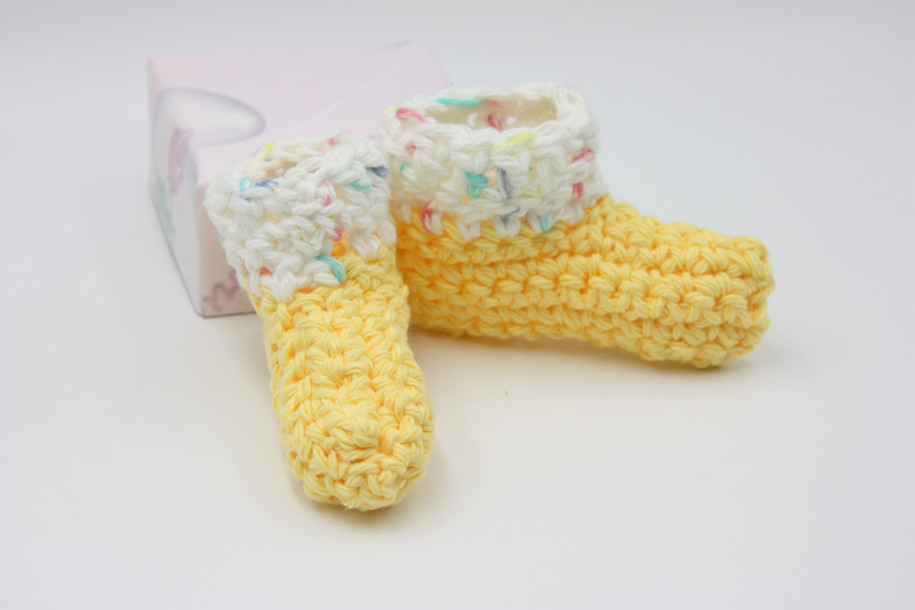 Yellow Preemie Variegated Cuff Booties - Cotton Summer Baby Booties ...