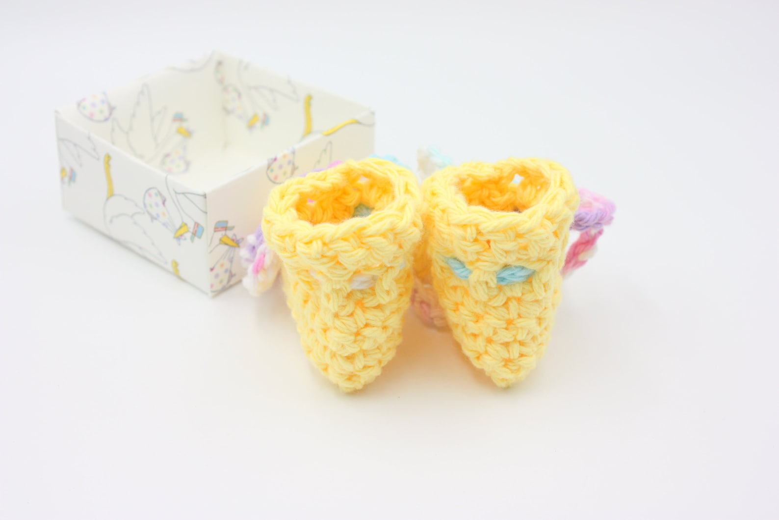 Yellow Cotton Preemie Baby Booties With Variegated Ties - Summer ...