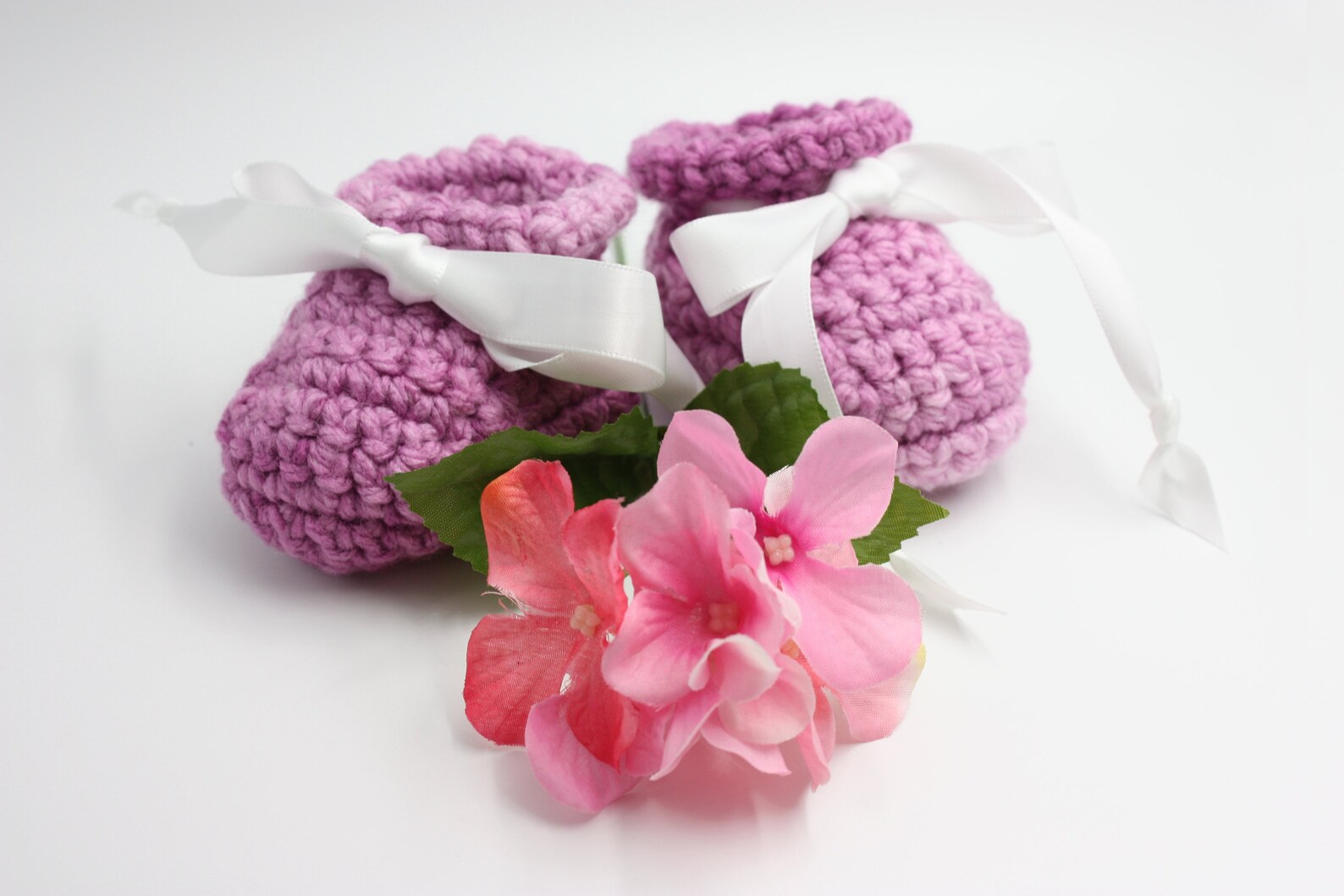 Crochet Plum Booties 3 to 6 Months Baby Booties Ribbon Ombre Booties - Etsy