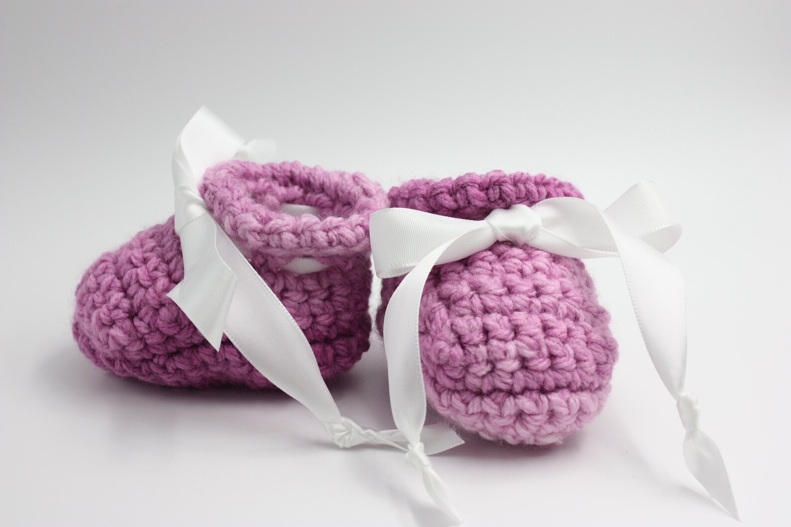 Crochet Plum Booties 3 to 6 Months Baby Booties Ribbon Ombre Booties - Etsy