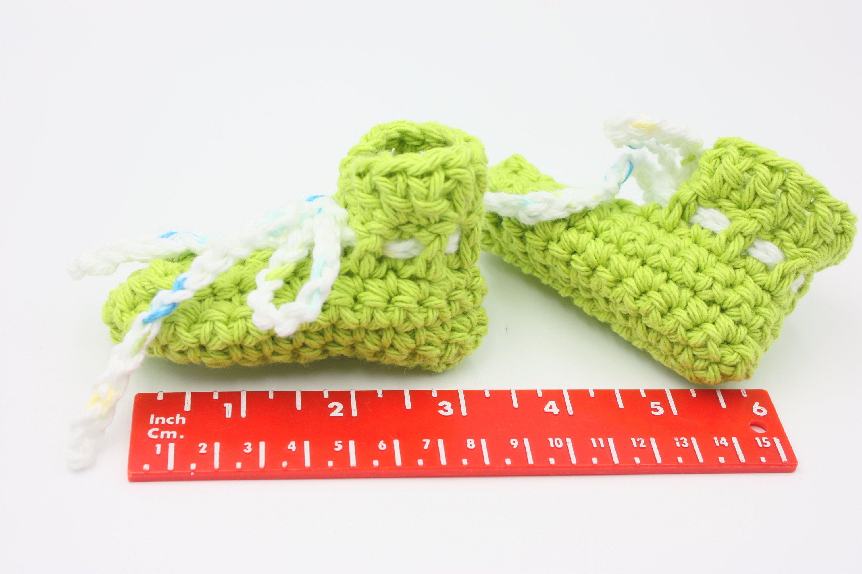 Green Cotton Preemie Baby Booties With Variegated Ties - Summer Preemie ...
