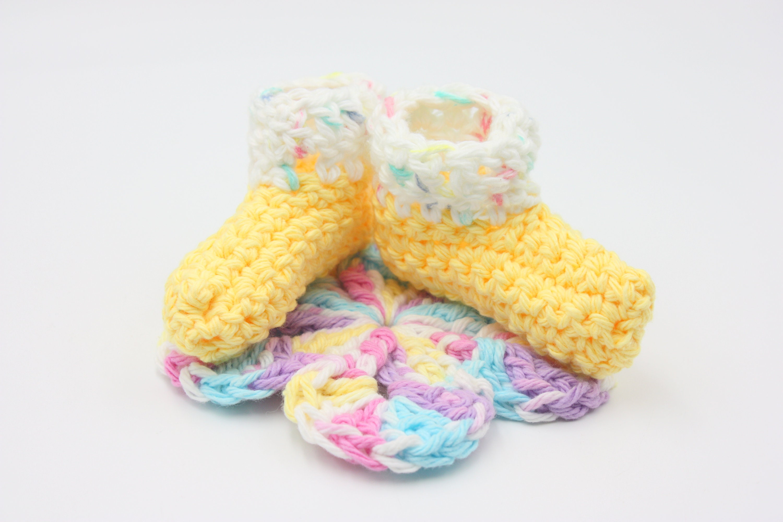 Yellow Preemie Variegated Cuff Booties - Cotton Summer Baby Booties ...