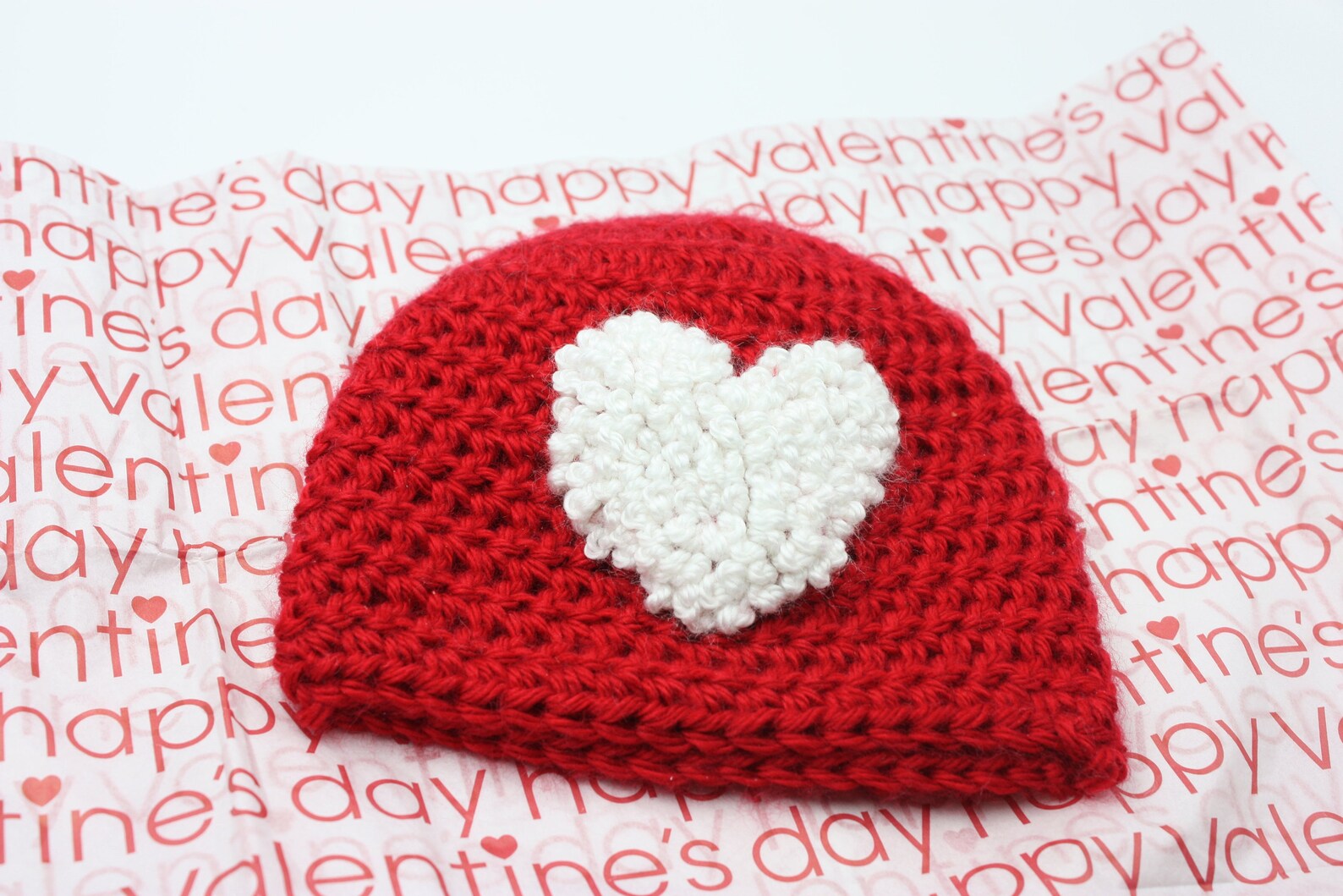 White Heart Red Baby Hat - Valentine Baby Gift - Infant Crochet Beanie ...