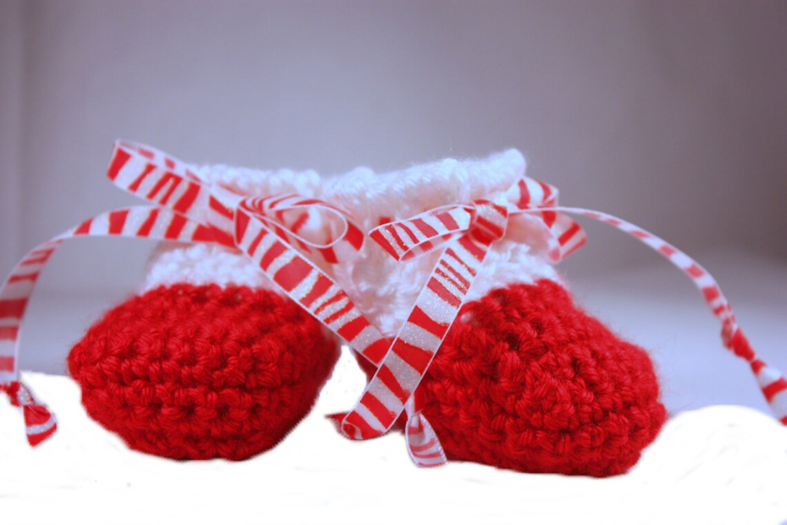 Peppermint Holiday Baby Booties Crocheted Christmas Baby | Etsy