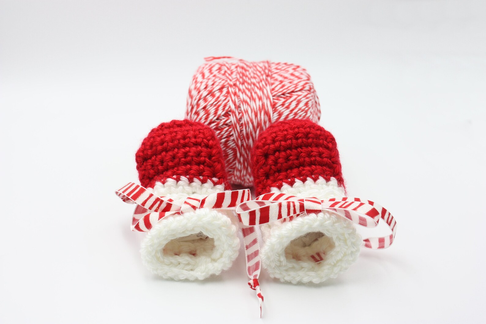Peppermint Holiday Baby Booties - Crocheted Christmas Baby Booties ...
