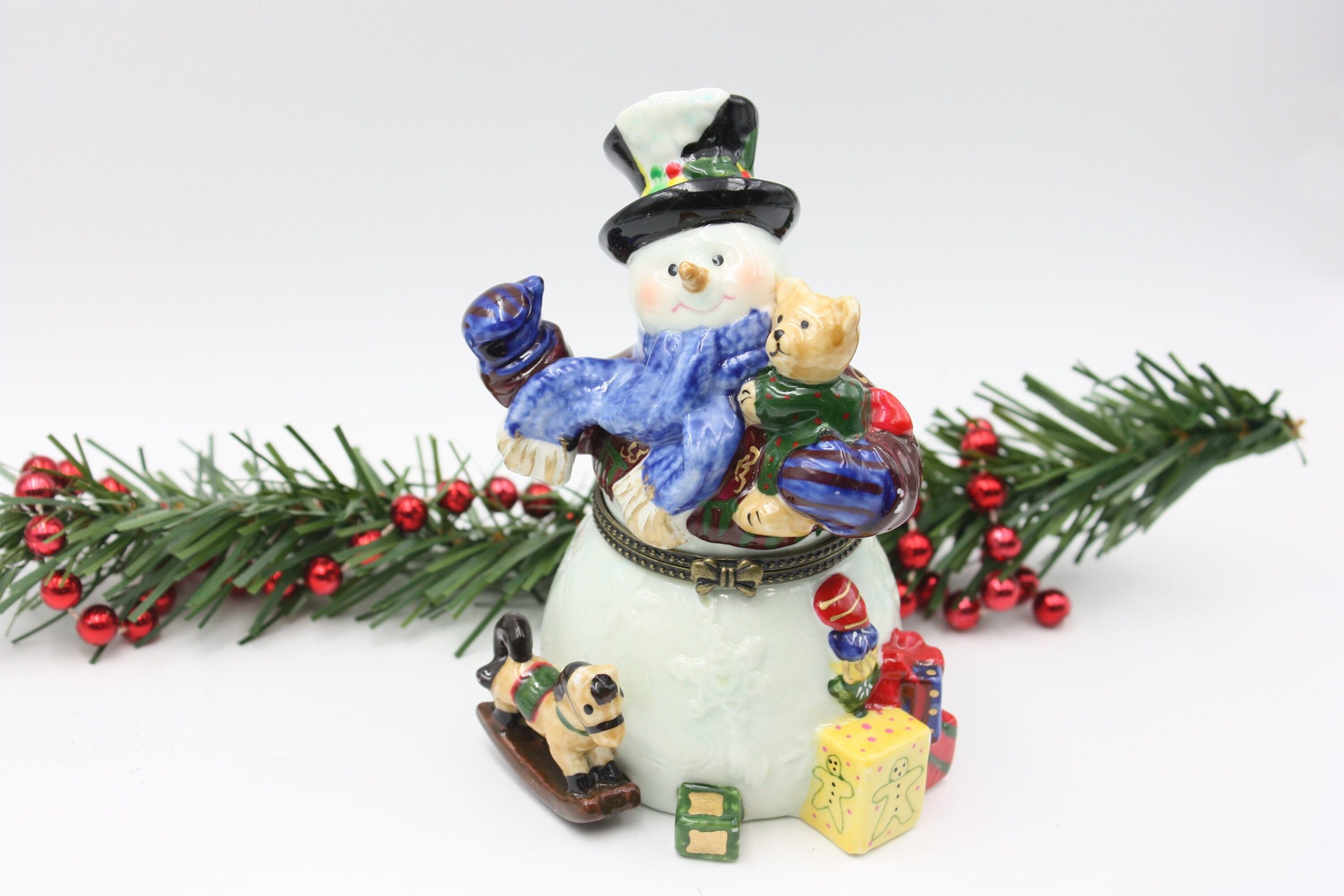 Hinged Snowman Trinket Box Vintage Ceramic Snowman Box Detailed Holiday ...