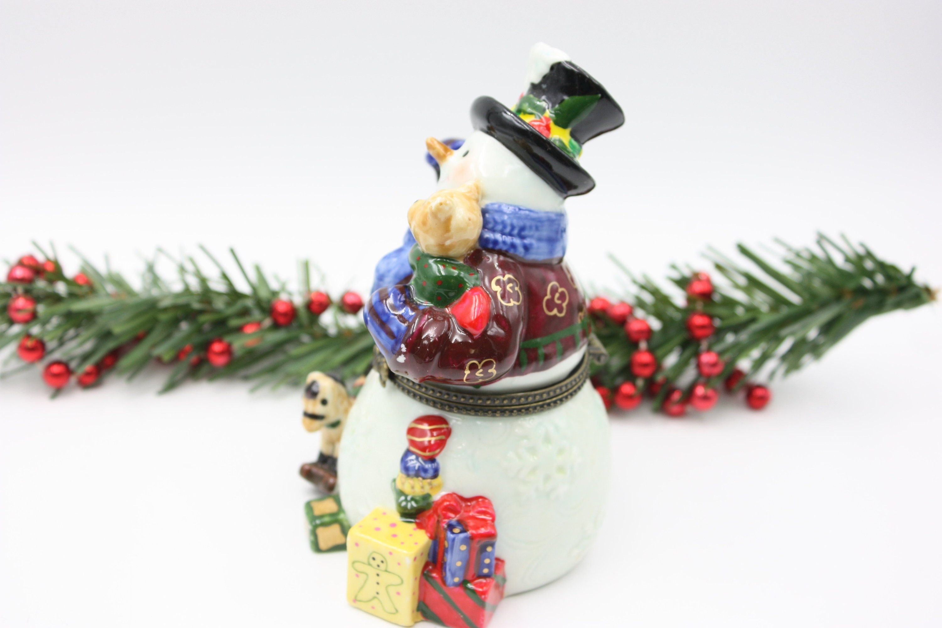 Hinged Snowman Trinket Box Vintage Ceramic Snowman Box Detailed Holiday ...