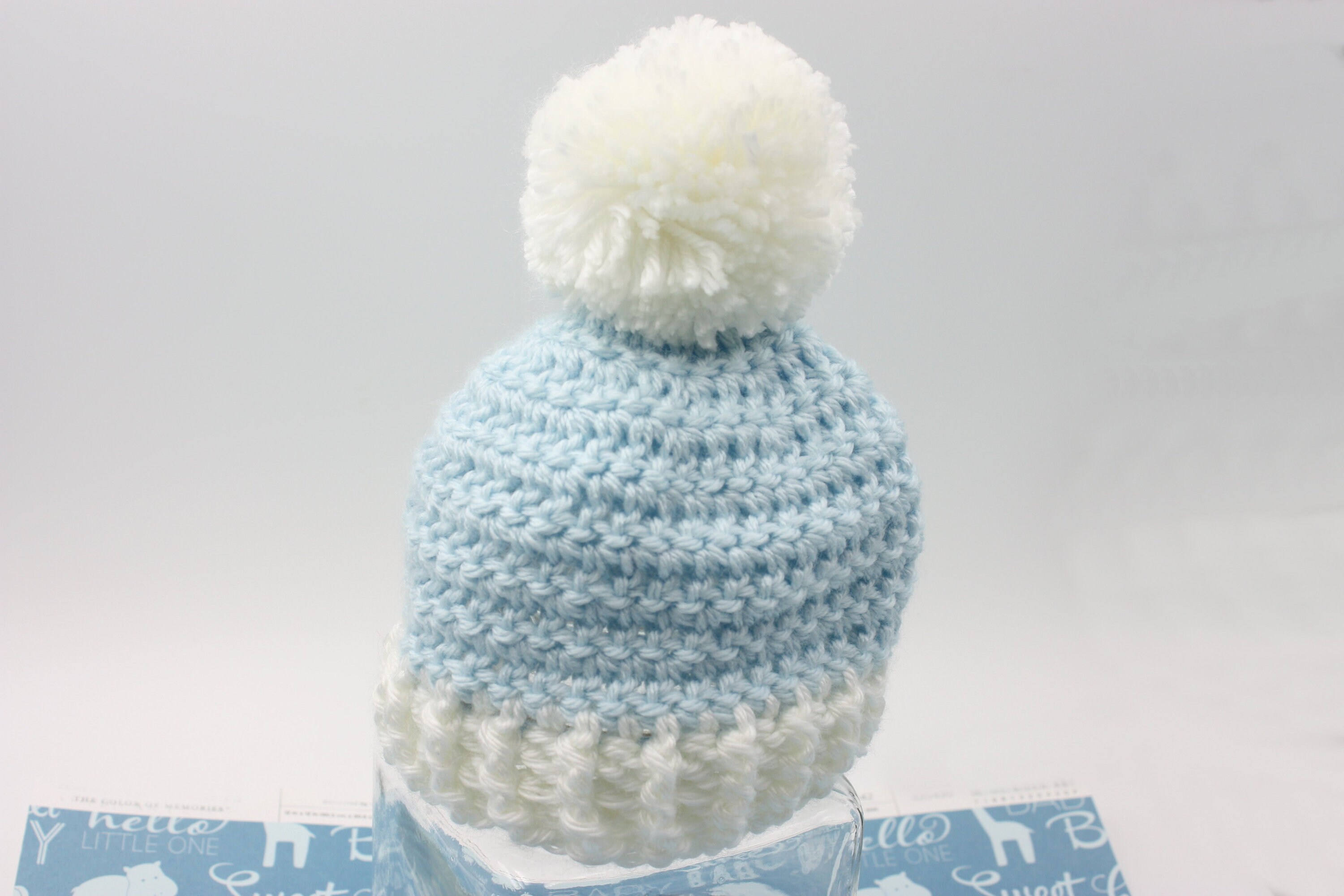 Baby Boy Blue Hat Crochet Blue Newborn Hat With White Ribbing and ...