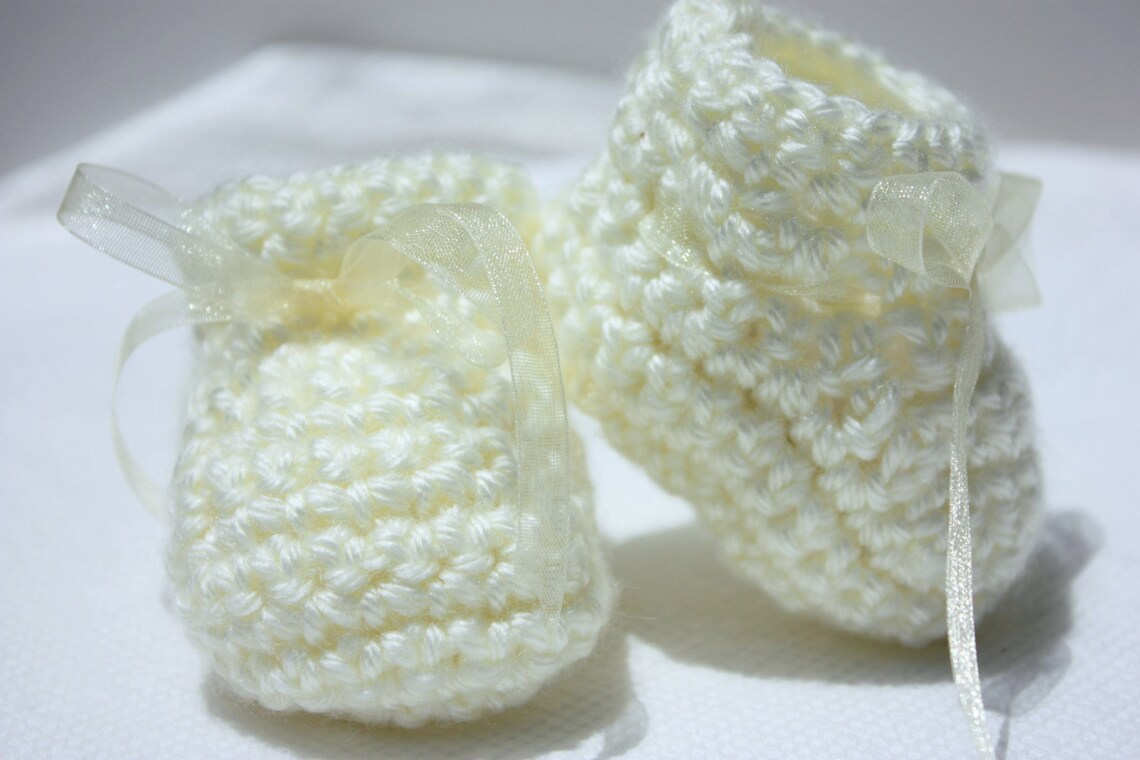 Pastel Yellow Crocheted Baby Booties Yellow Baby Shoes Crocheted Baby ...