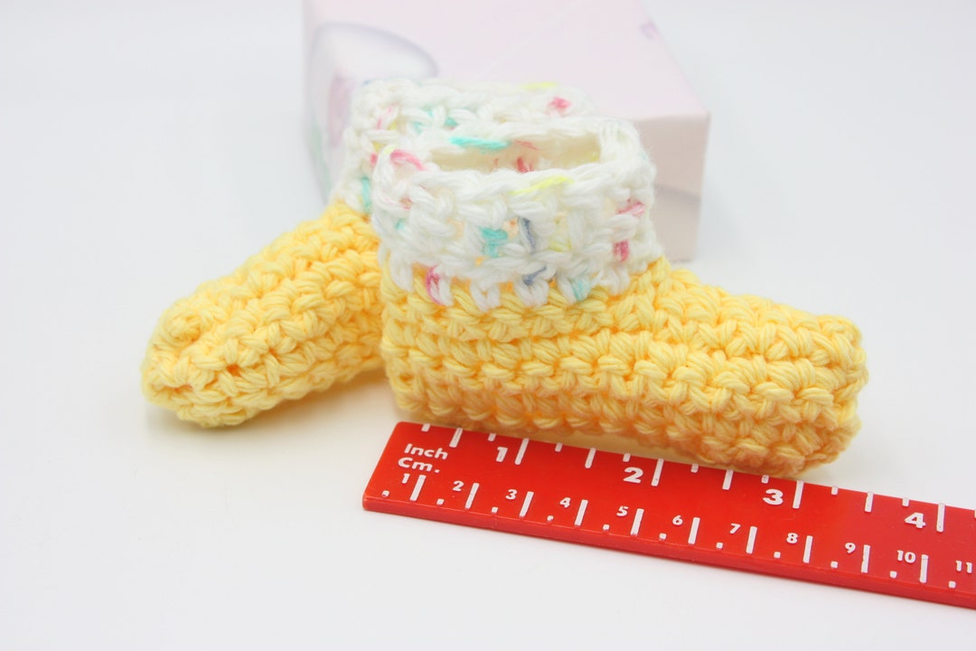 Yellow Preemie Variegated Cuff Booties - Cotton Summer Baby Booties ...