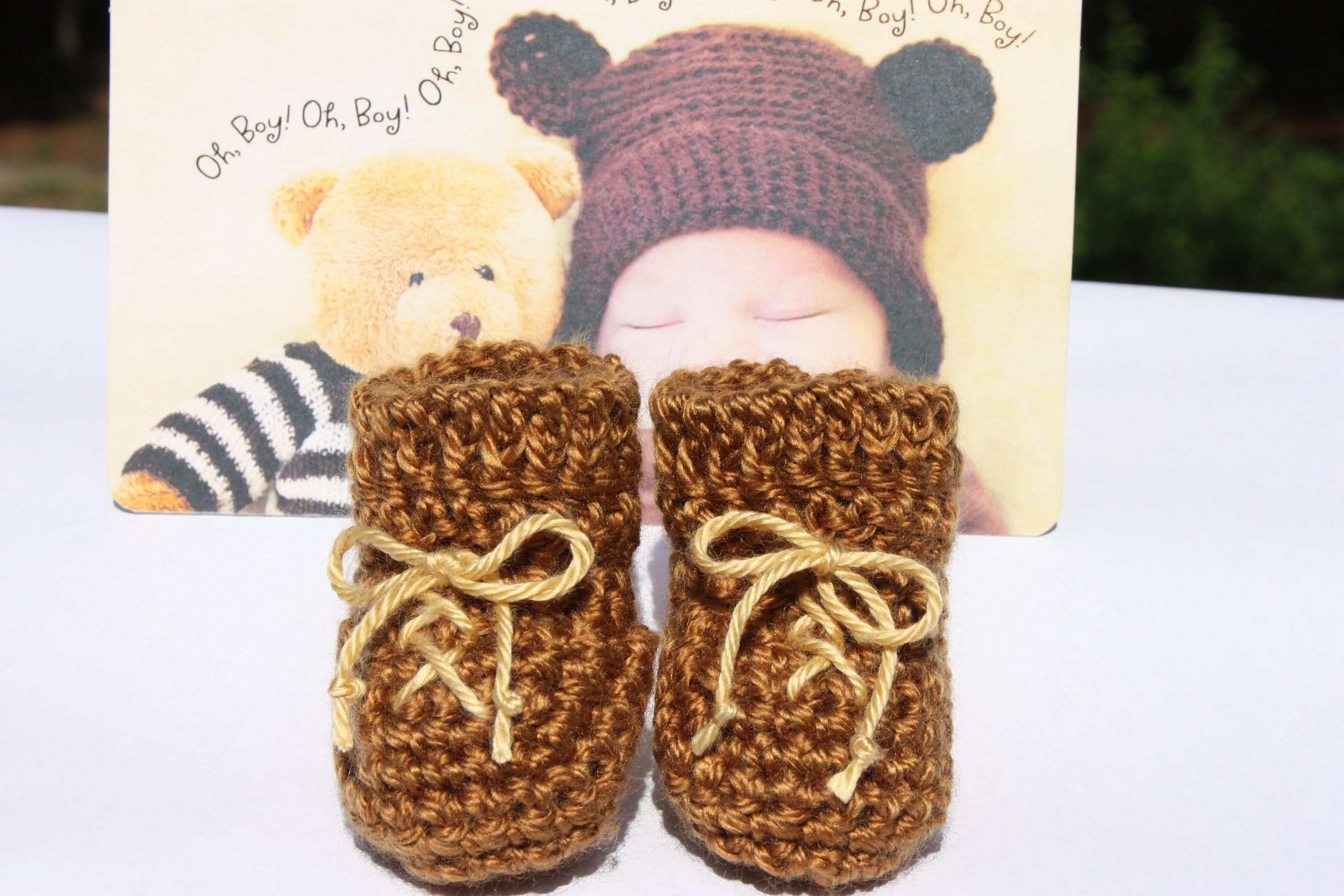 Brown Laced Baby Boy Booties Brown Crochet Baby Booties Brown Baby Boy ...