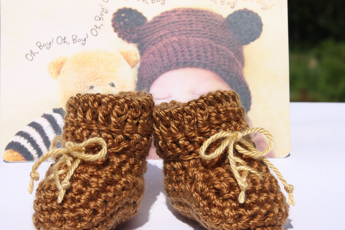 Brown Laced Baby Boy Booties Brown Crochet Baby Booties Brown Baby Boy ...