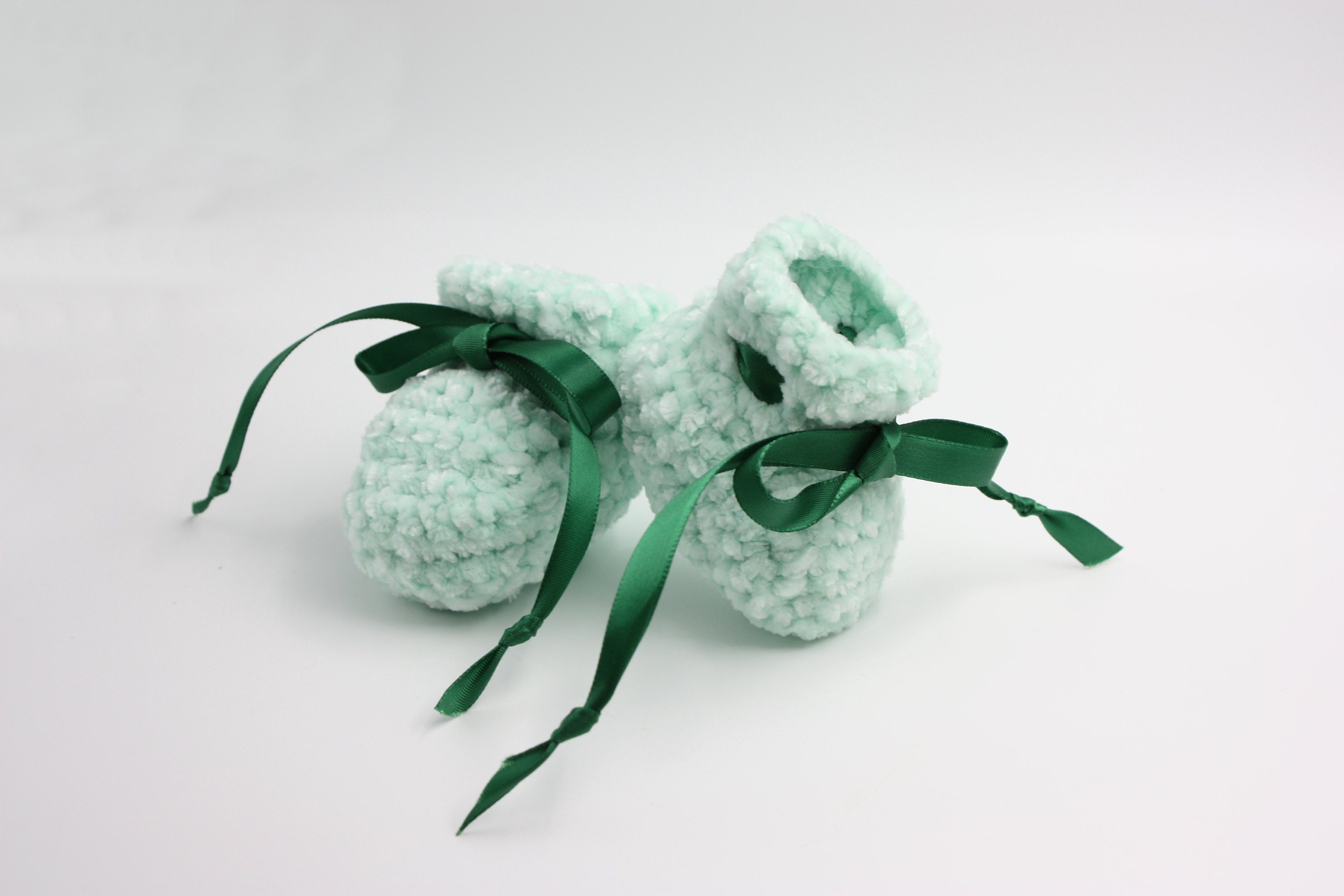 Mint Green Velvet Crochet Baby Booties Christmas Newborn Gift Gender ...