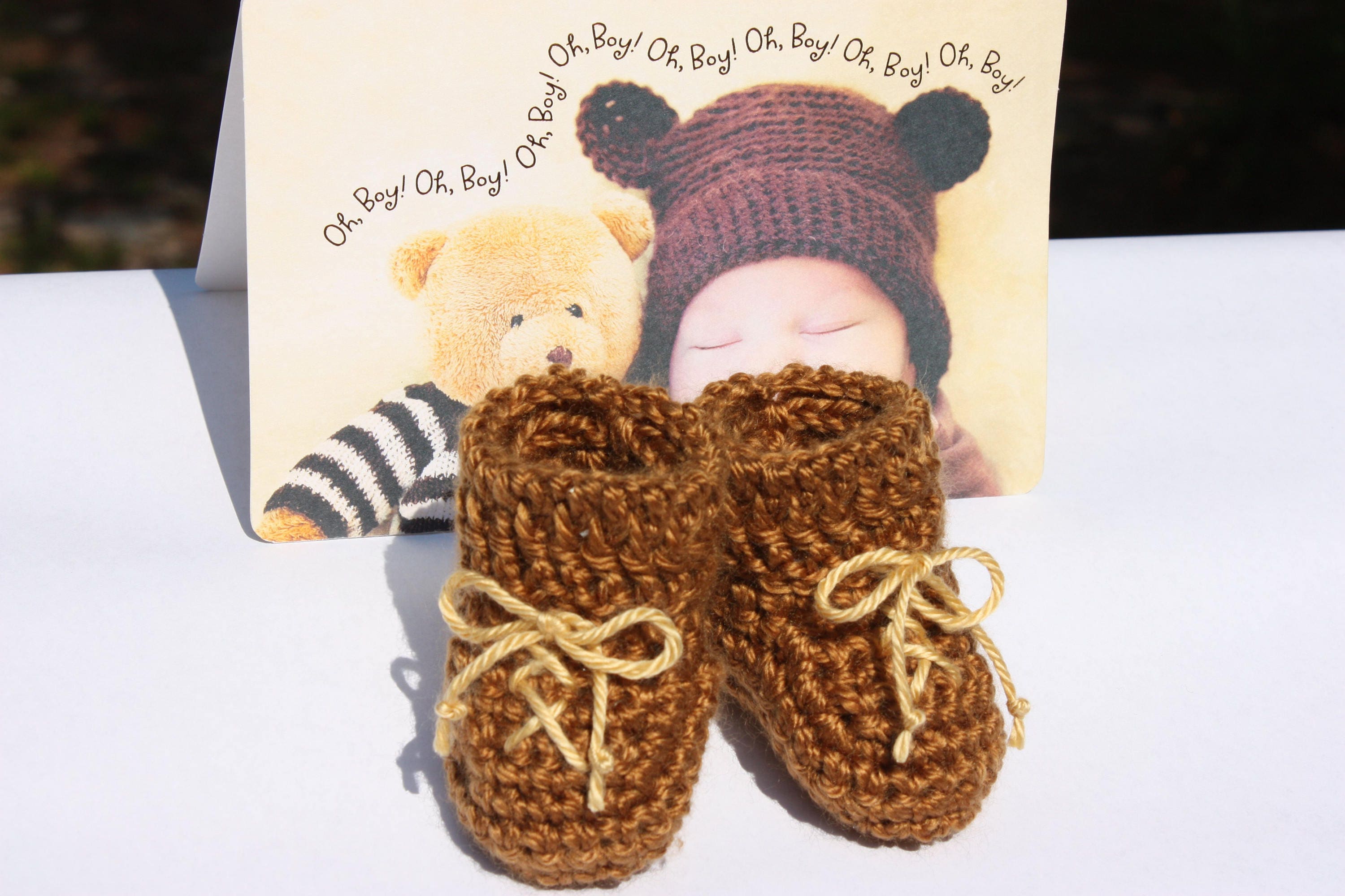Brown Laced Baby Boy Booties Brown Crochet Baby Booties Brown Baby Boy ...