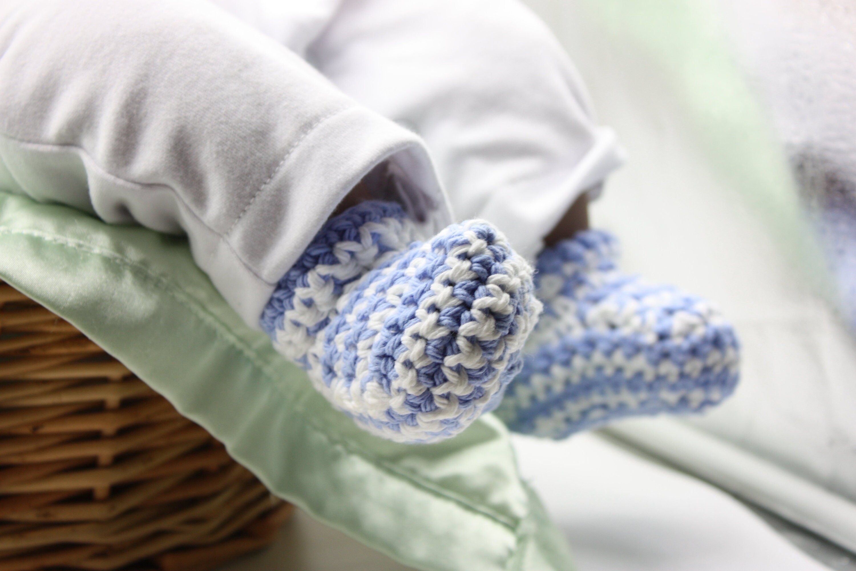 Blue White Striped Cotton Baby Booties Summer Newborn Booties Crochet ...