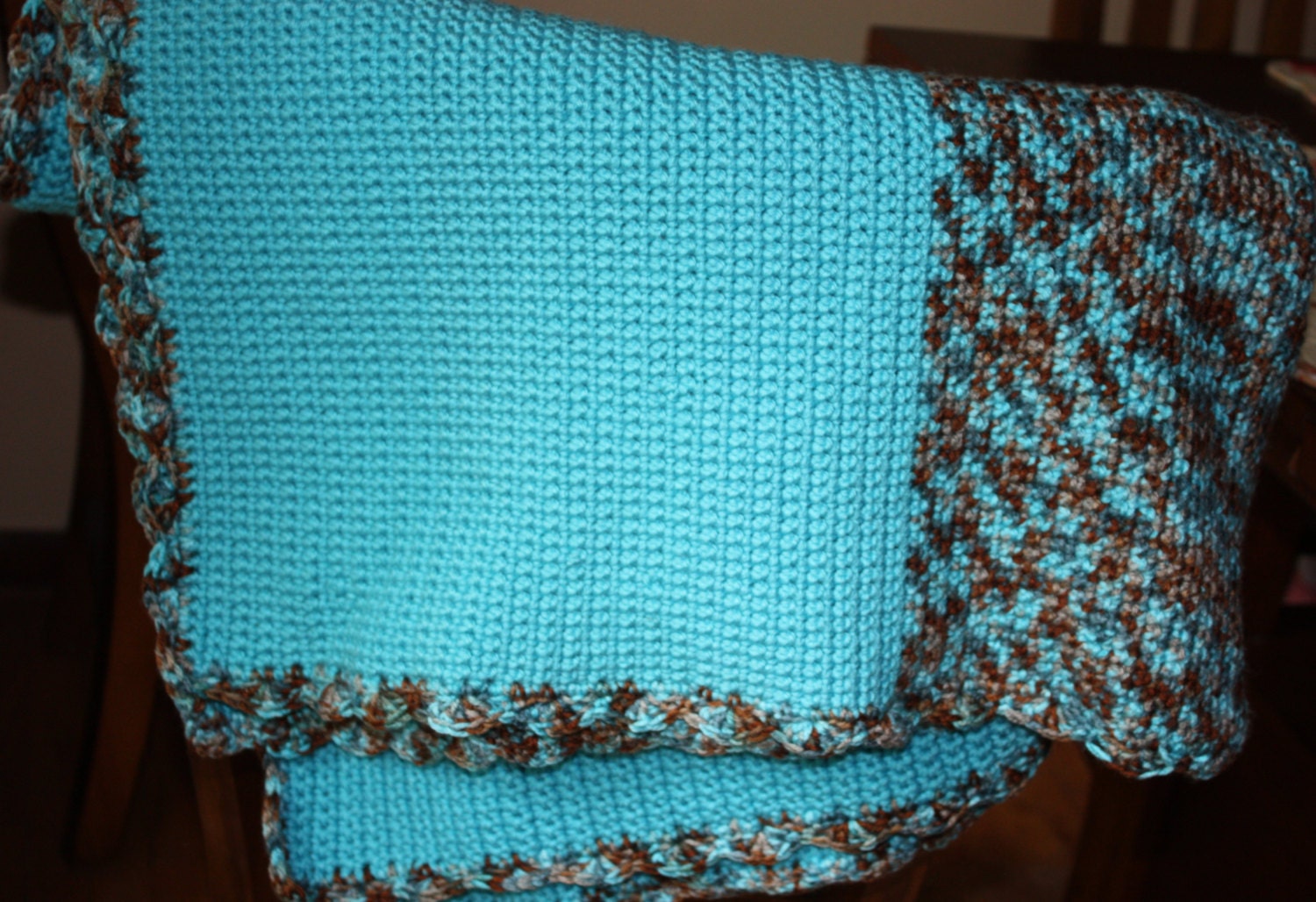 Turquoise Brown Baby Blanket - Baby Boy Blanket - Hand Crocheted Afghan ...