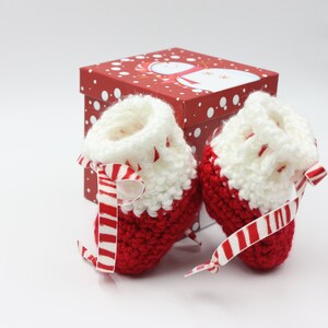 Peppermint Holiday Baby Booties - Crocheted Christmas Baby Booties ...