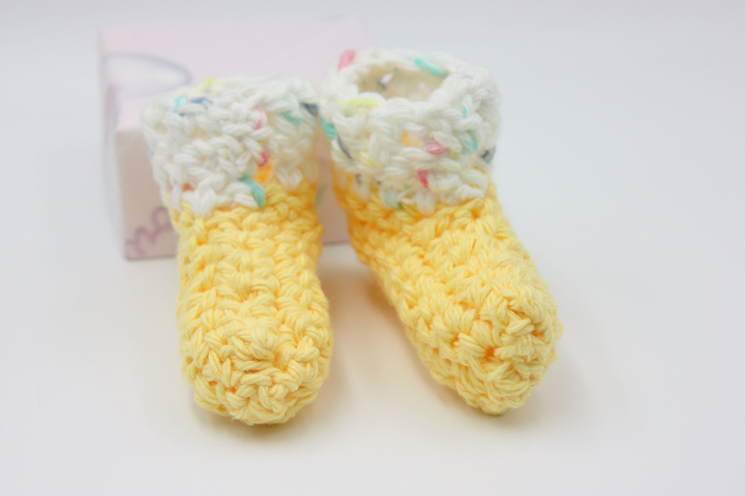 Yellow Preemie Variegated Cuff Booties - Cotton Summer Baby Booties ...