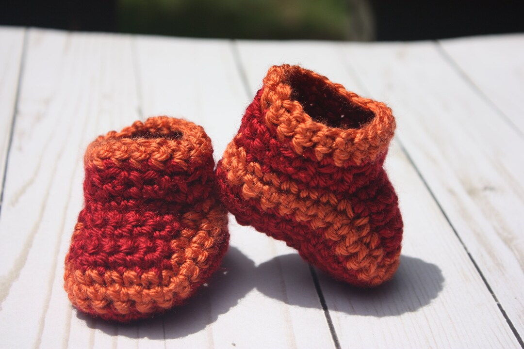 Orange Red Baby Booties - Fall Baby Booties - Two Tone Baby Booties - Etsy