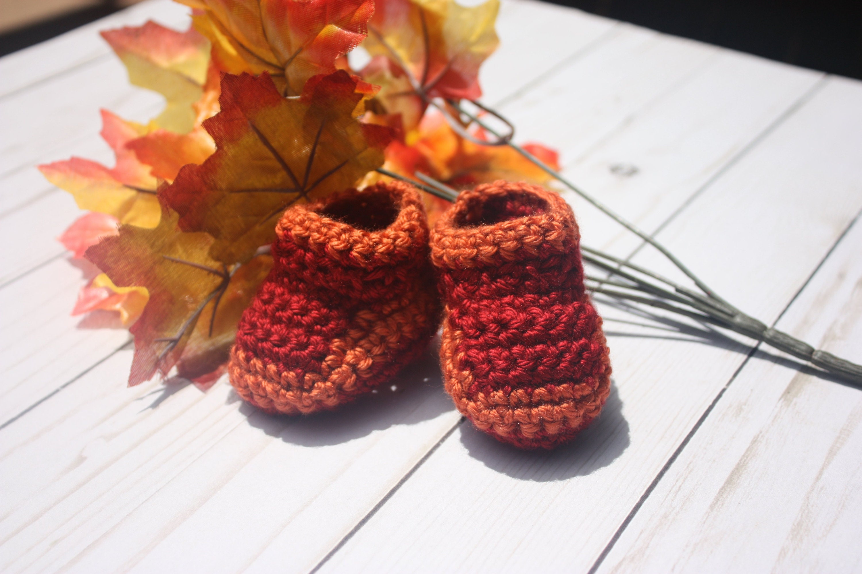 Orange Red Baby Booties - Fall Baby Booties - Two Tone Baby Booties - Etsy