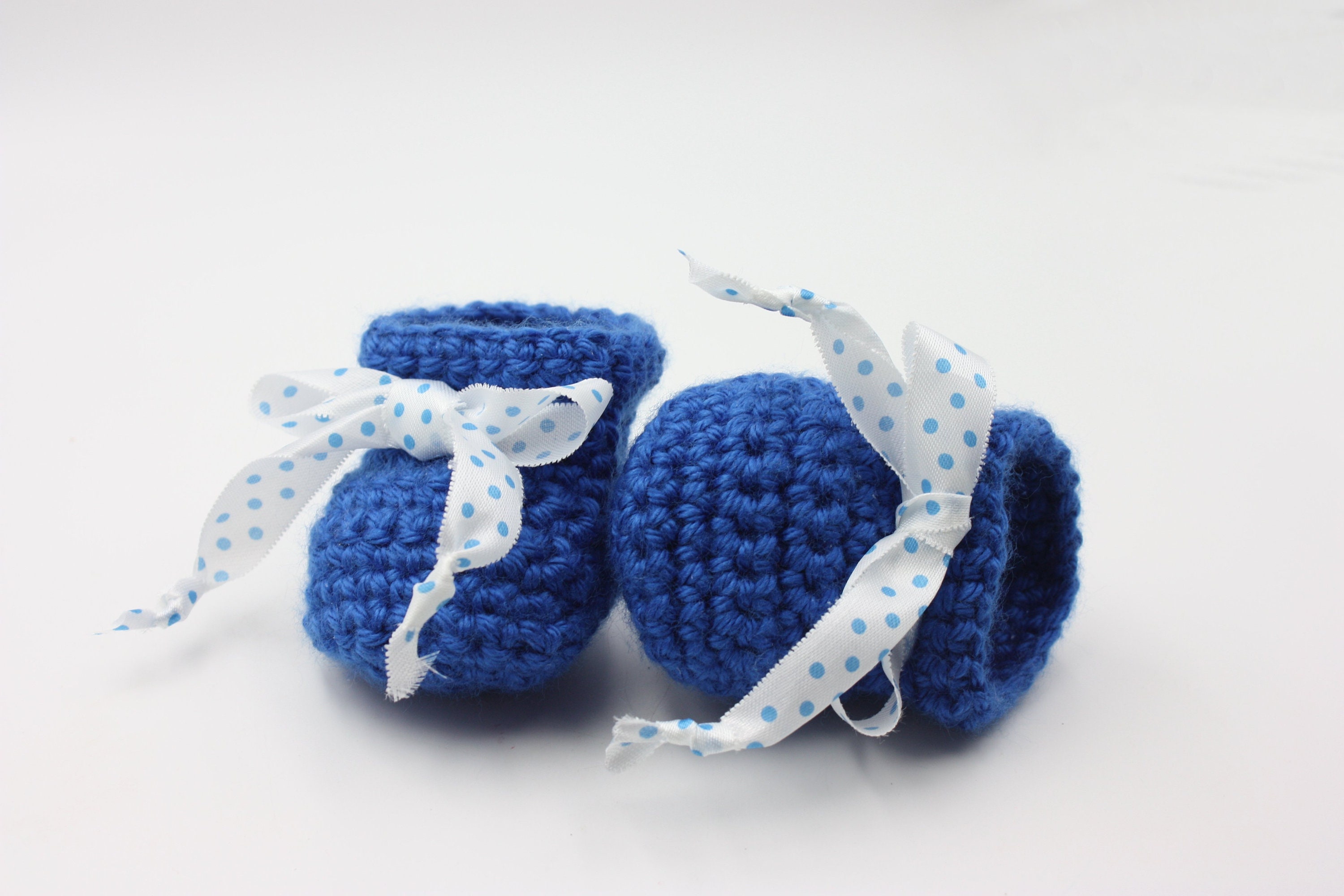 Royal Blue Baby Booties With Polka Dot Ribbon Ties Newborn Baby Boy ...