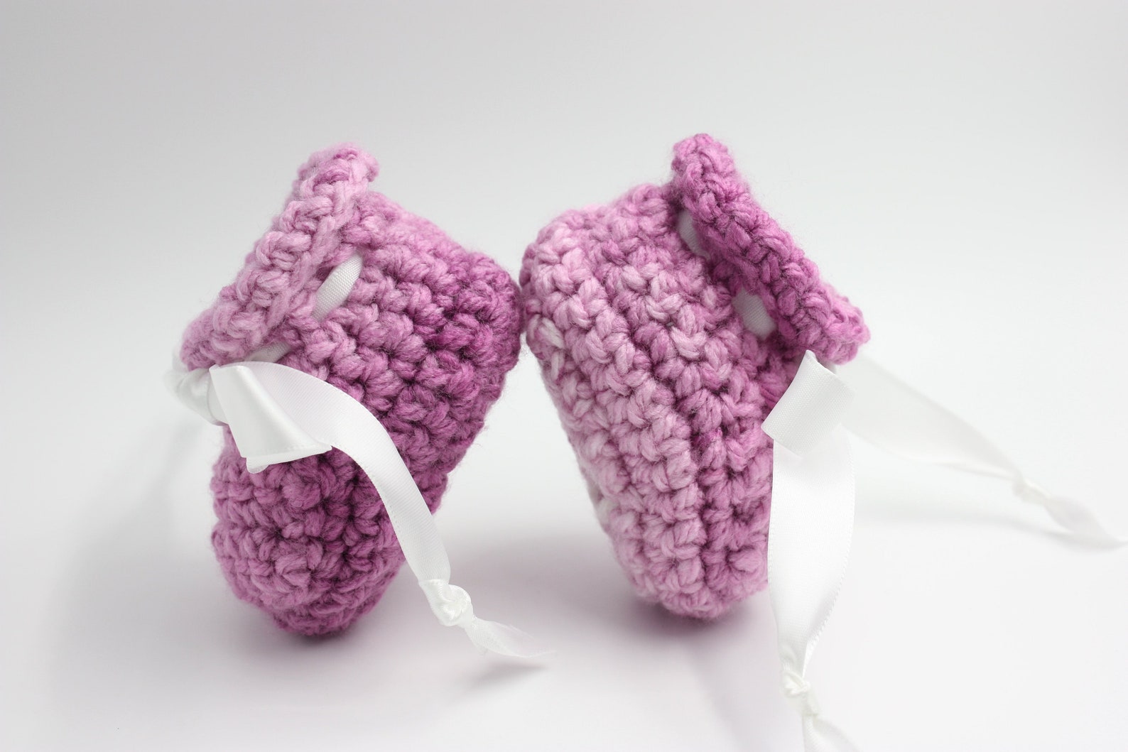 Crochet Plum Booties - 3 to 6 Months Baby Booties - Ribbon Ombre ...