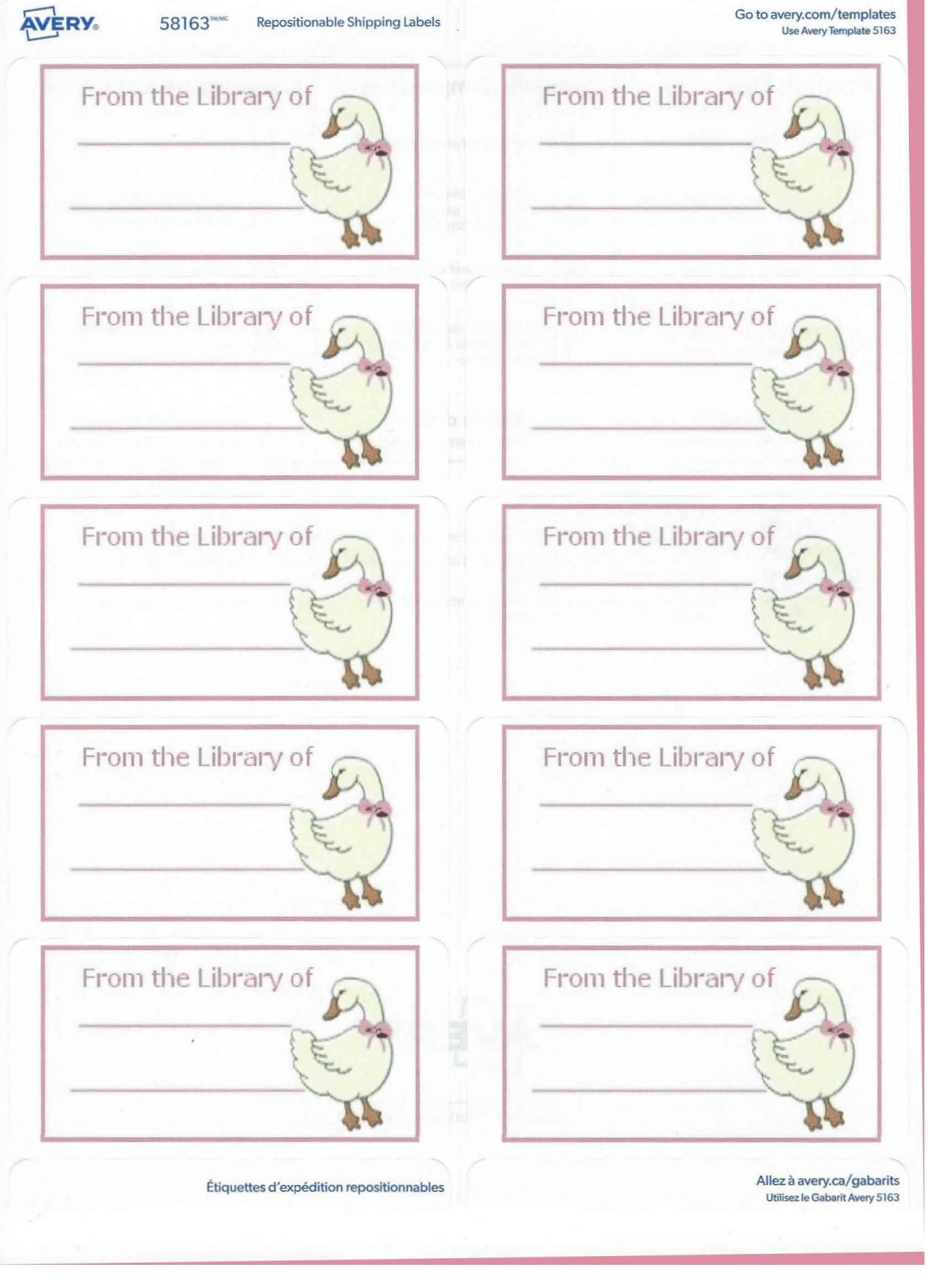 Goose With Pink Bow Book Label - Goose Book Label - Book Baby Shower ...