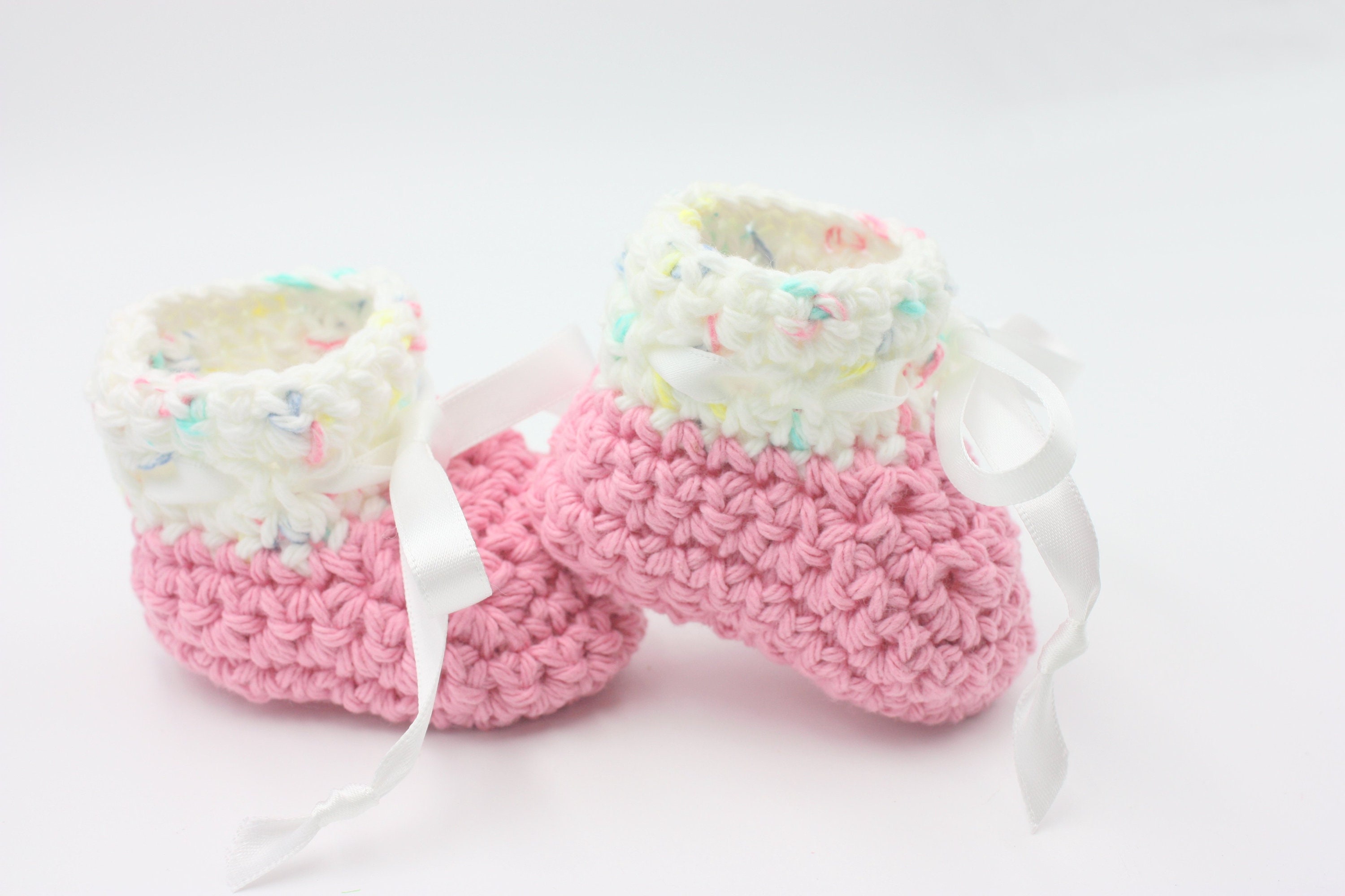 Pink Cotton Baby Booties With Variegated Cuff - Baby Girl Baby Shoes ...