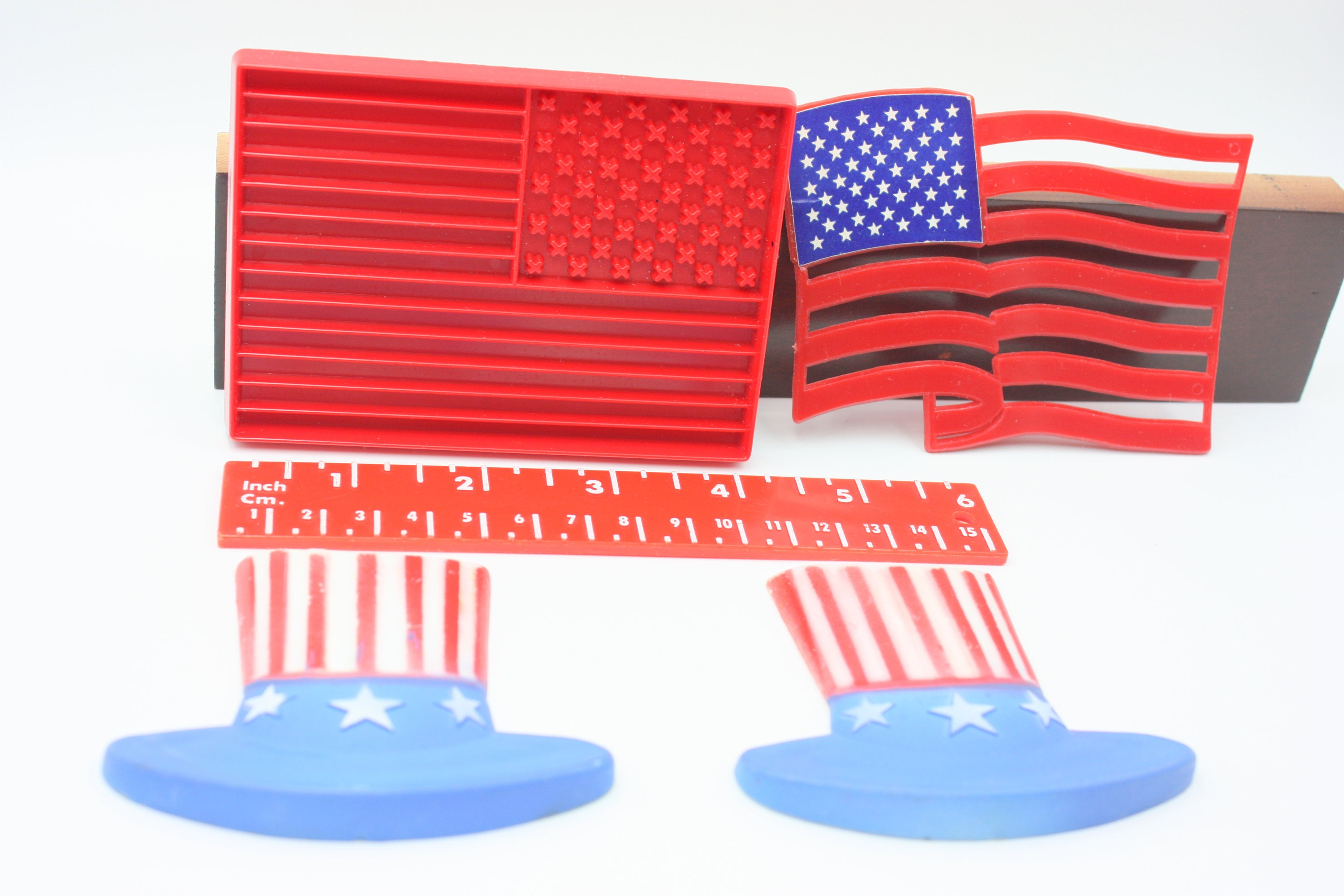 July 4 Cake Toppers - Tupperware Flag Cookie Cutter - Uncle Sam Hat Cake Toppers - Vintage July ...
