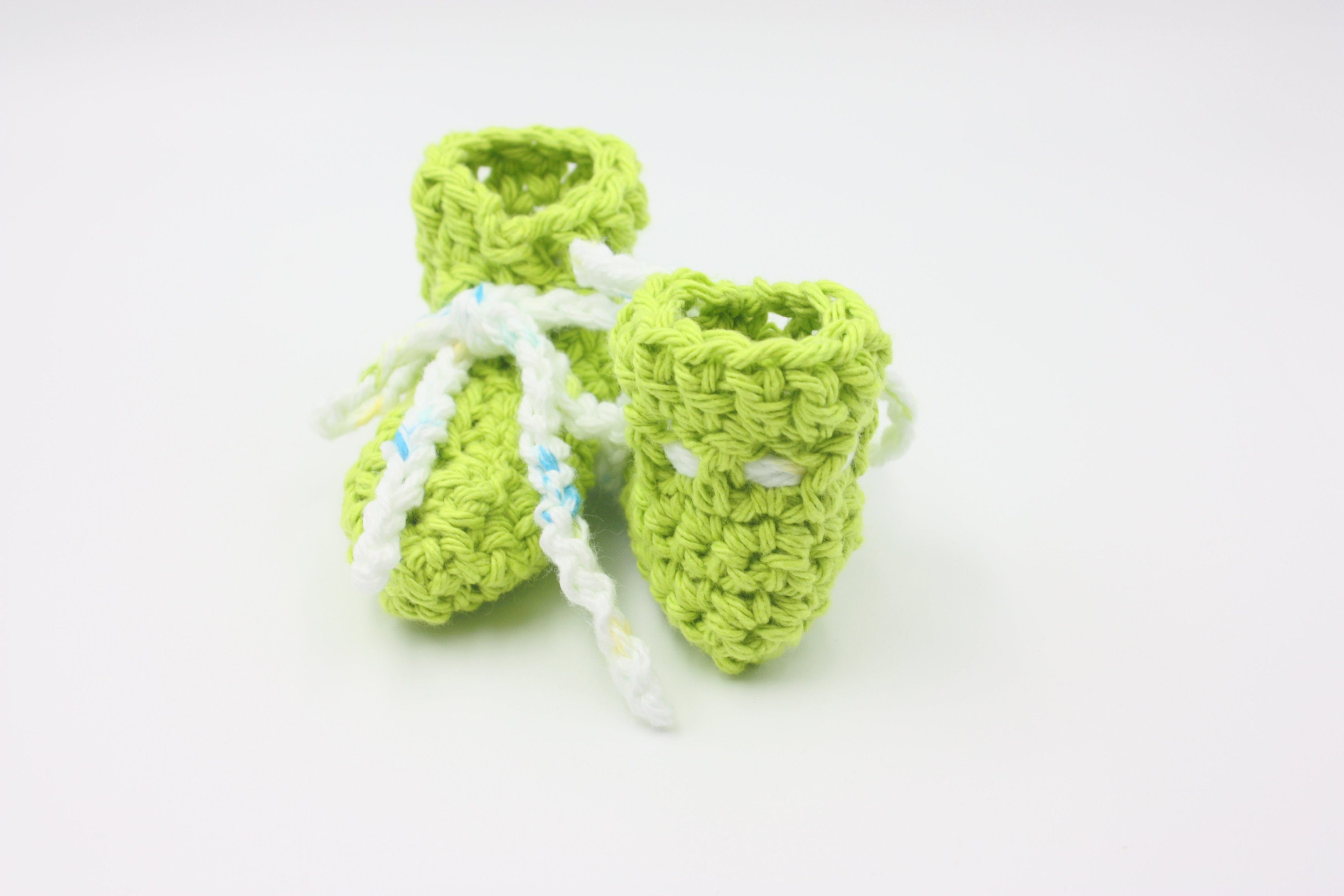 Green Cotton Preemie Baby Booties With Variegated Ties - Summer Preemie ...