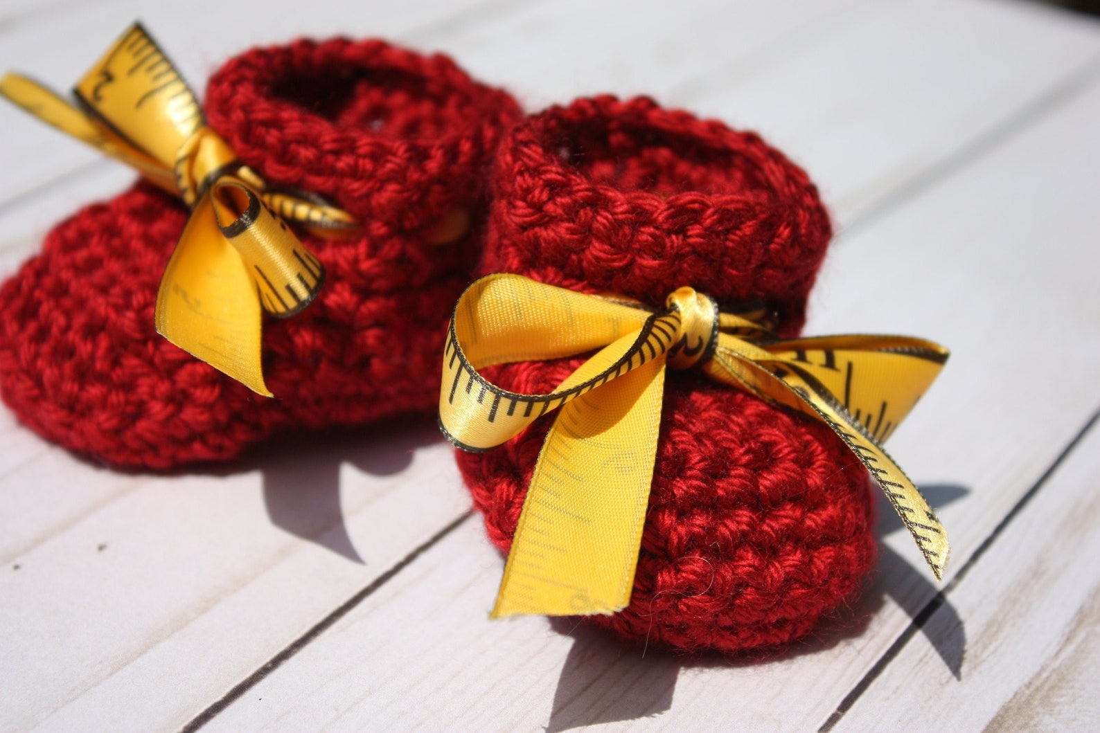 Red Baby Booties With Measure Ribbon Ties -number Baby Booties - Red ...
