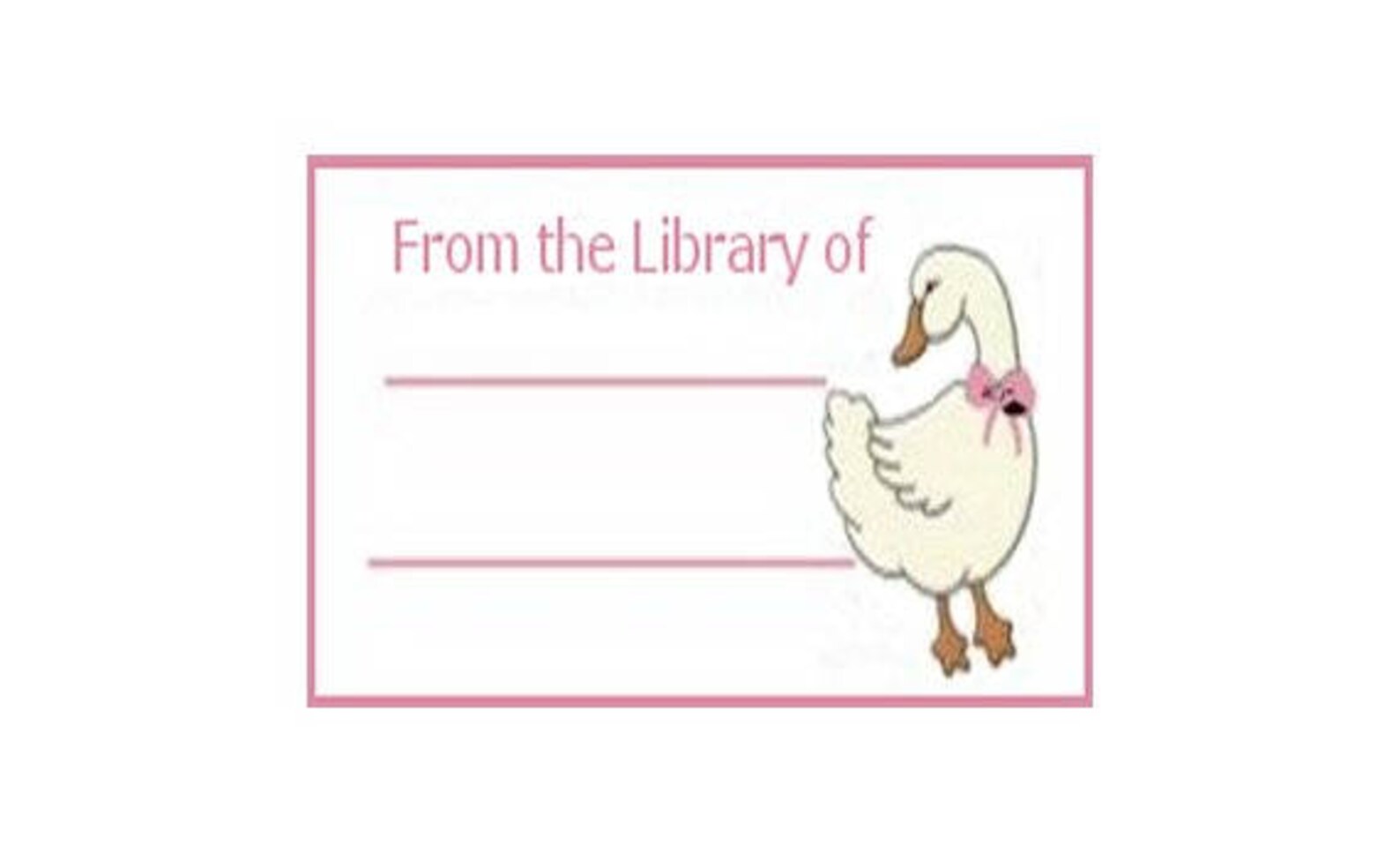 Goose With Pink Bow Book Label - Goose Book Label - Book Baby Shower ...