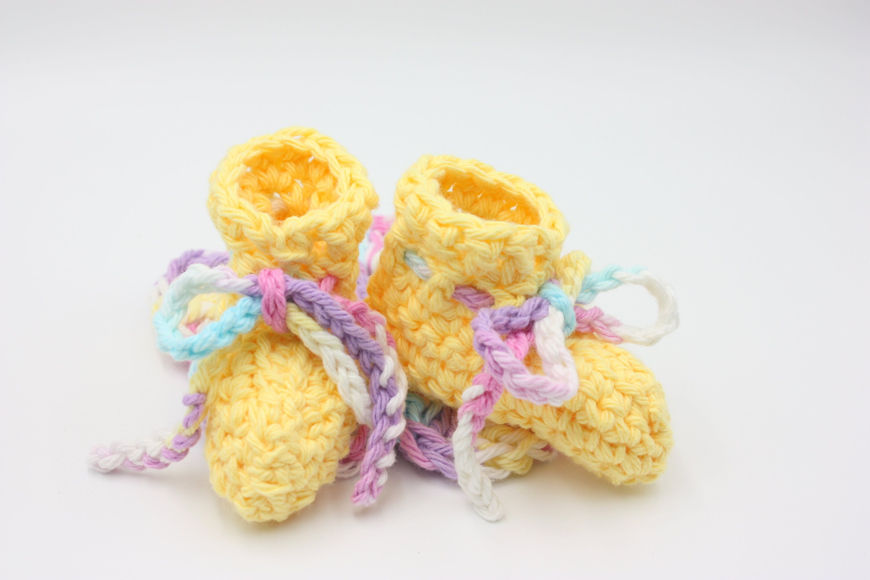 Yellow Cotton Preemie Baby Booties With Variegated Ties Summer Preemie ...