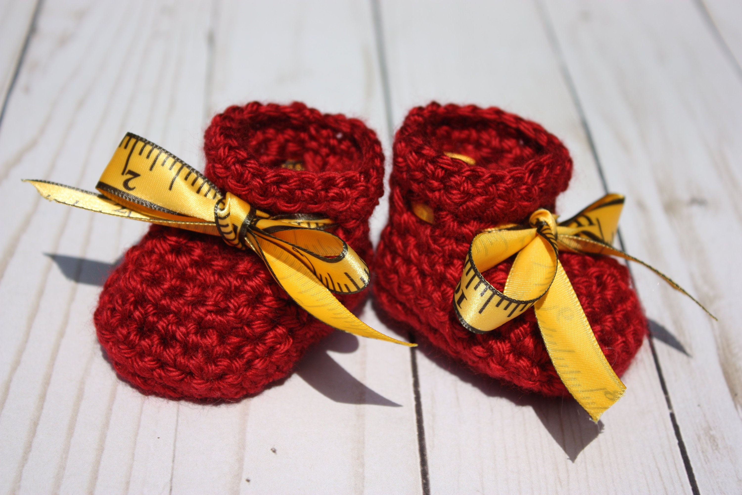 Red Baby Booties With Measure Ribbon Ties -number Baby Booties - Red ...