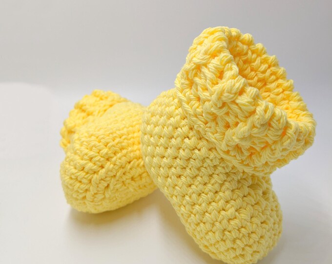 Yellow Cotton Baby Booties - 3 to 6 Months Baby Booties - Cuffed ...