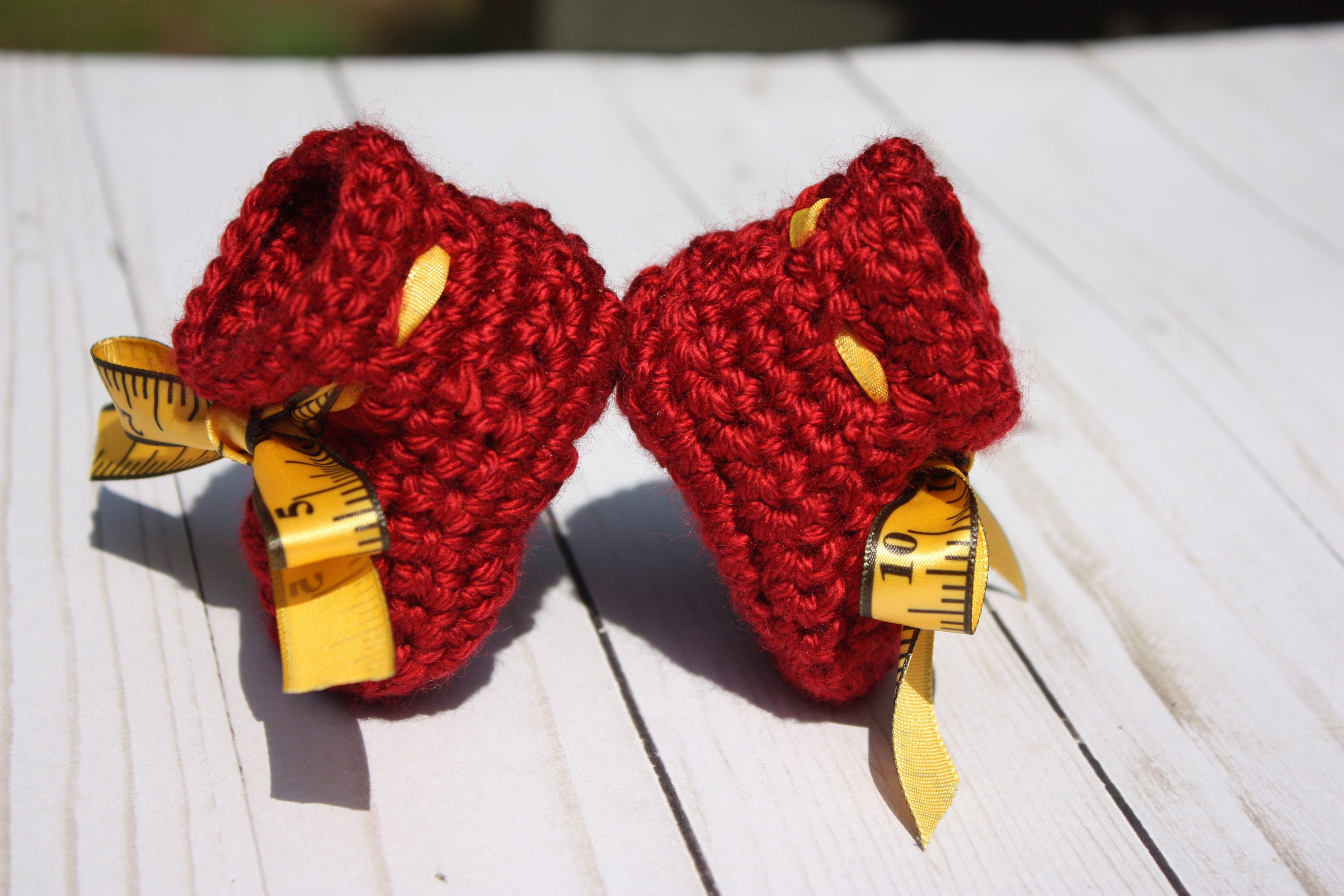 Red Baby Booties With Measure Ribbon Ties -number Baby Booties - Red ...
