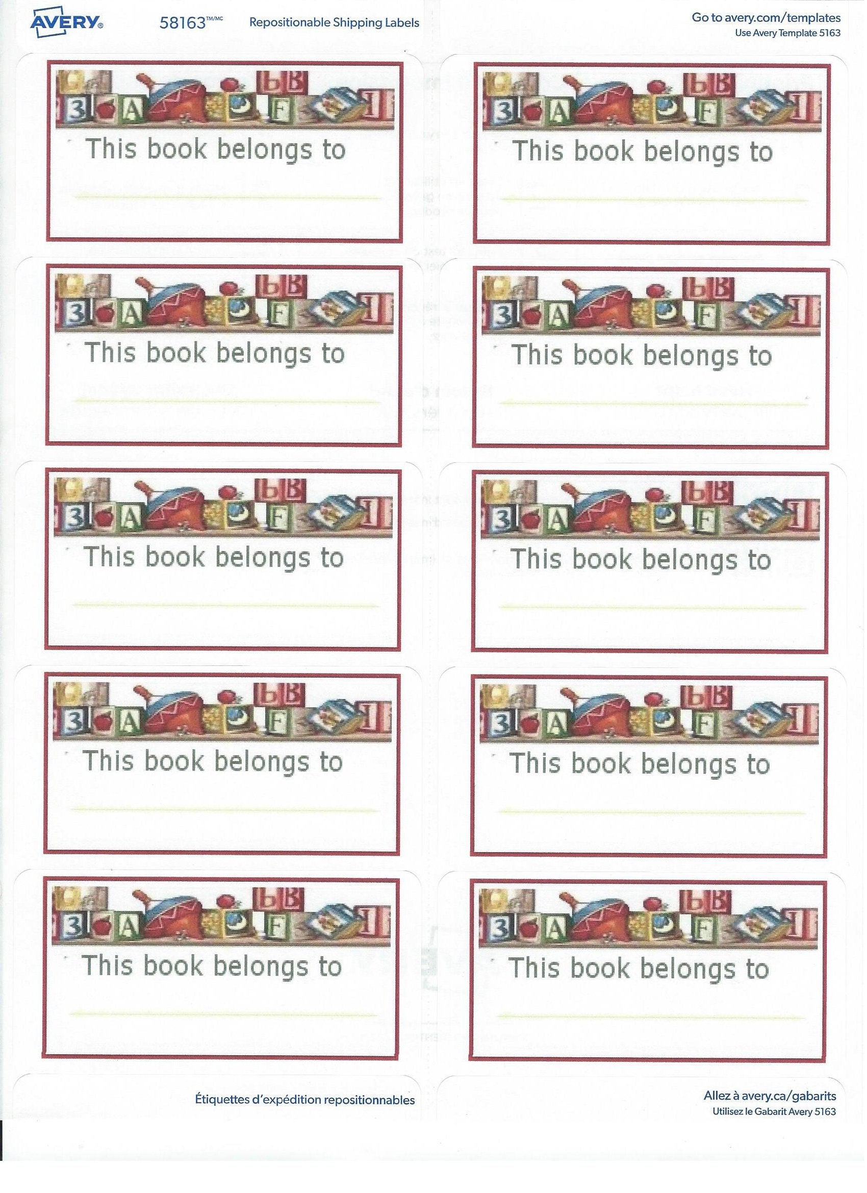 Blocks and Toys Book Label - Printable Book Label - Instant Download - Etsy