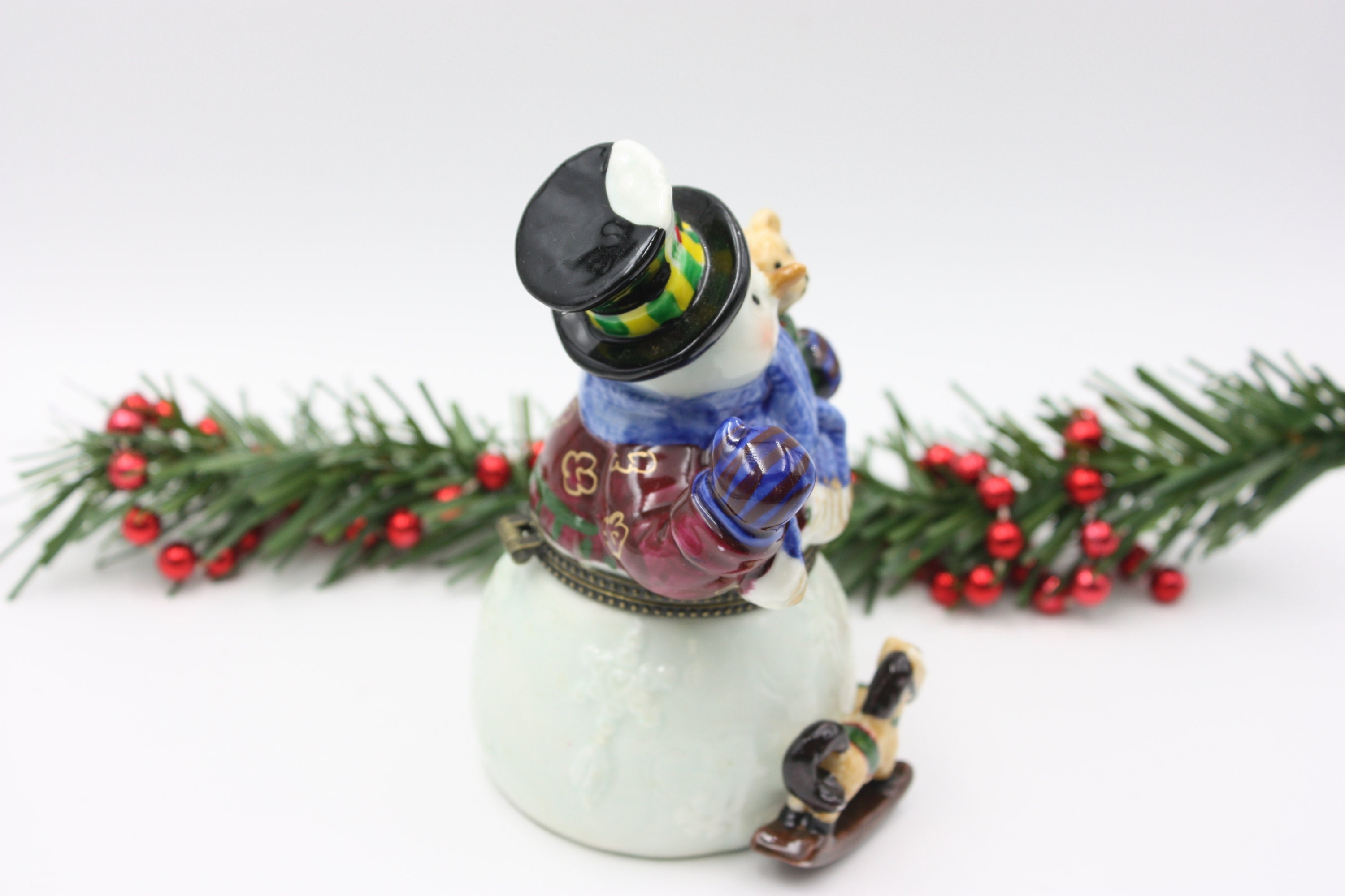 Hinged Snowman Trinket Box Vintage Ceramic Snowman Box Detailed Holiday ...
