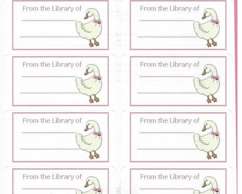 Goose With Pink Bow Book Label - Goose Book Label - Book Baby Shower ...