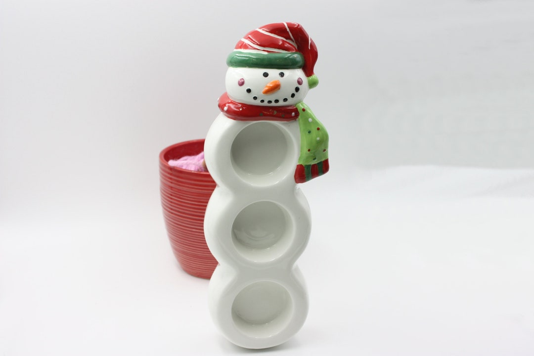 Ceramic Snowman 3 Tea Light Holder - Christmas Snowman Candle Holder - Etsy