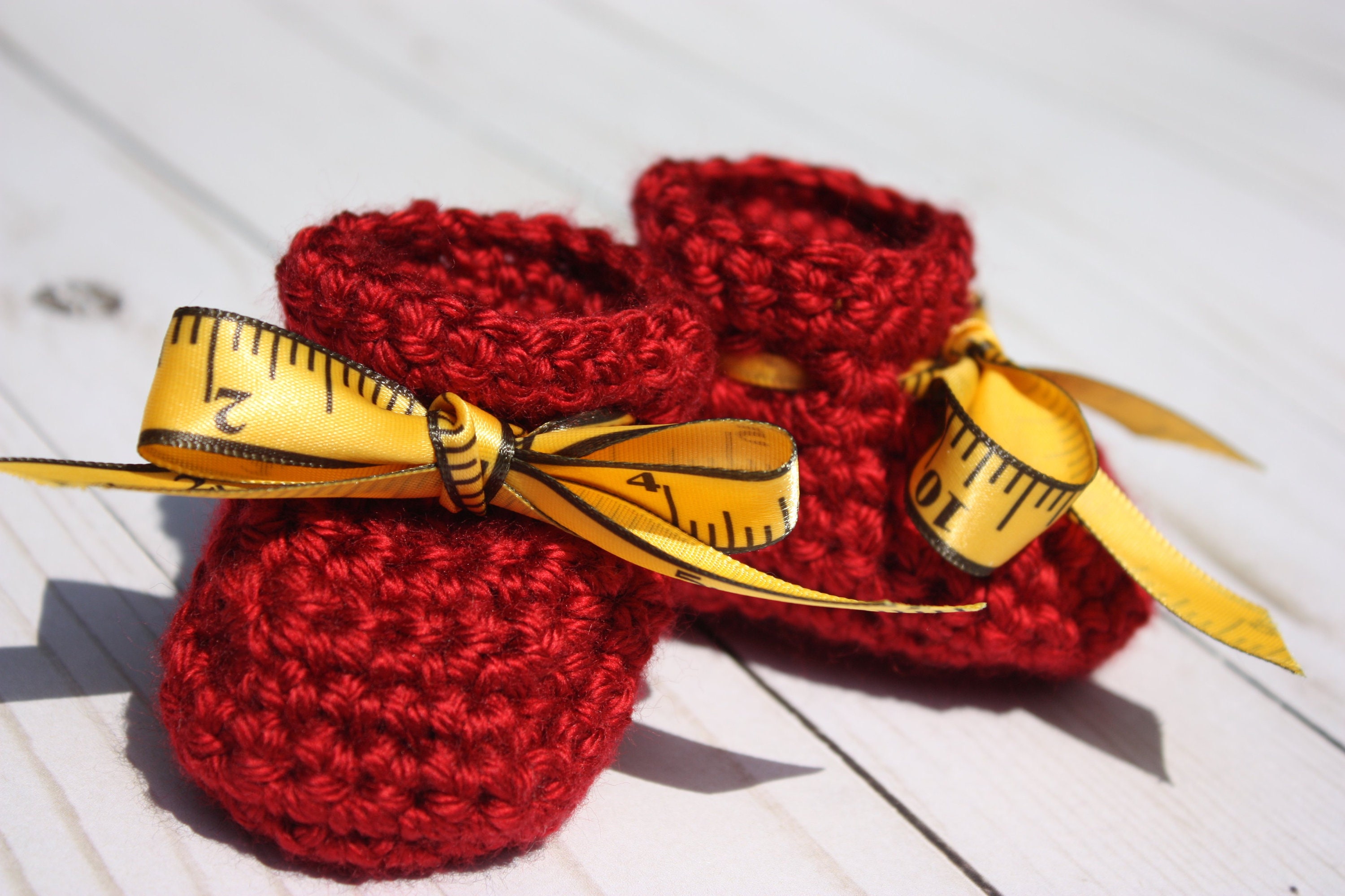 Red Baby Booties With Measure Ribbon Ties -number Baby Booties - Red ...