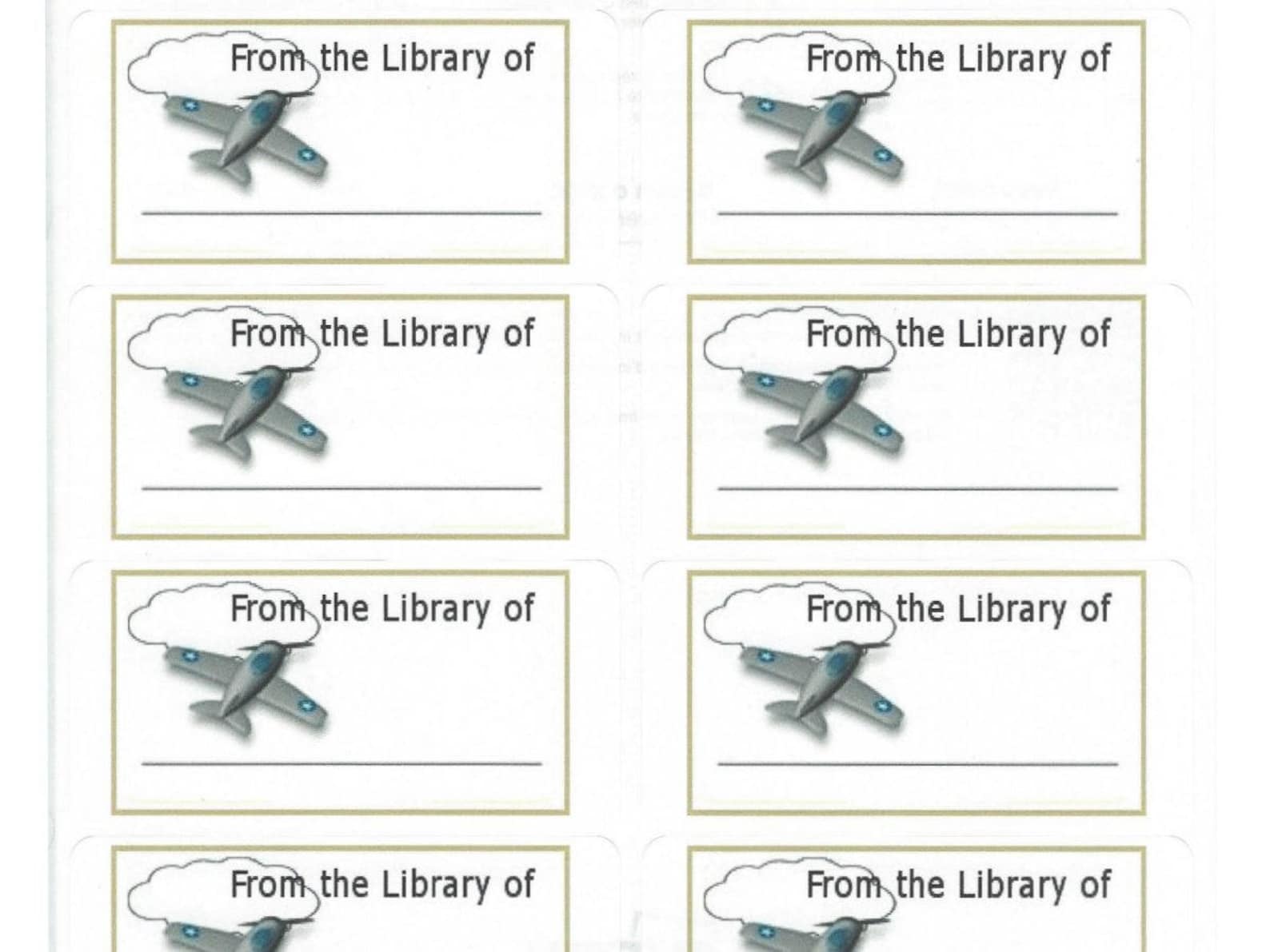 Airplane Book Labels - Child Book Labels - Book Baby Shower - Printable ...