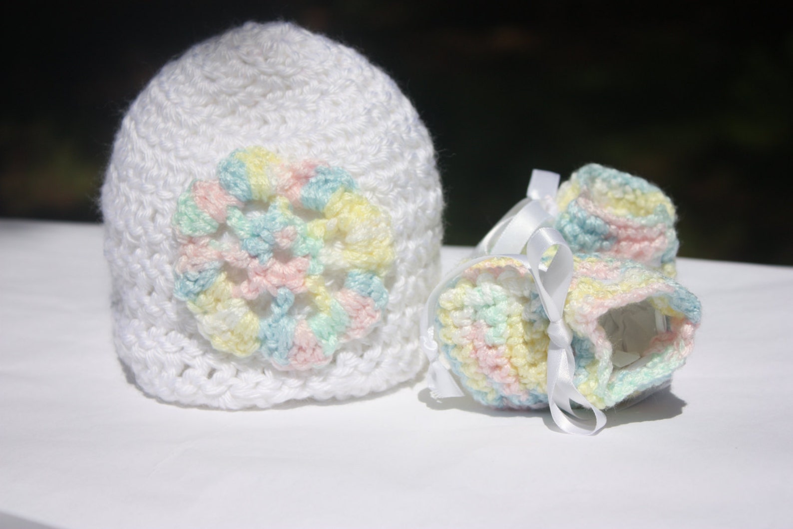 Rainbow Crochet Baby Set - Crochet Baby Gift Set - Newborn Booties and ...