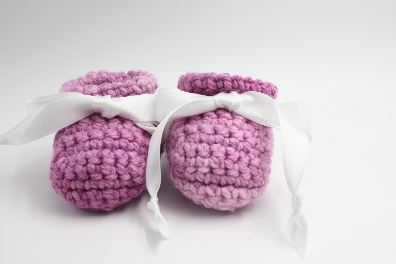 Crochet Plum Booties - 3 to 6 Months Baby Booties - Ribbon Ombre ...