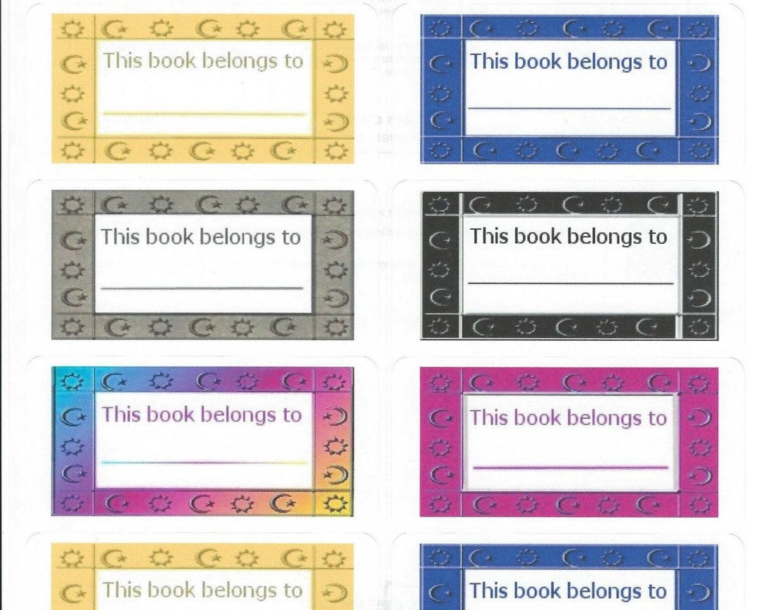 Sun Moon Stars Book Labels - Digital Instant Download - Child Book ...