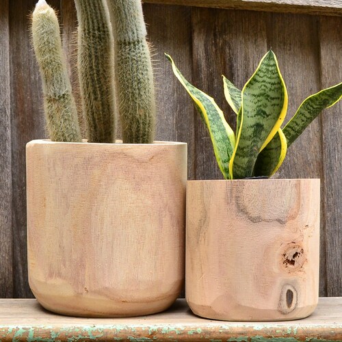 Modern Natural Timber Indoor Plant Cylinder Pot Planter - Etsy