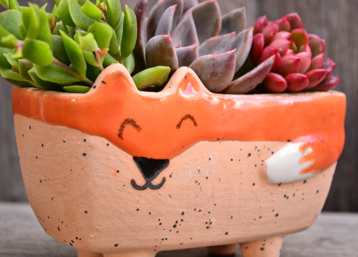 Quirky Handmade Ceramic Fox Plant Pot Planter - Etsy
