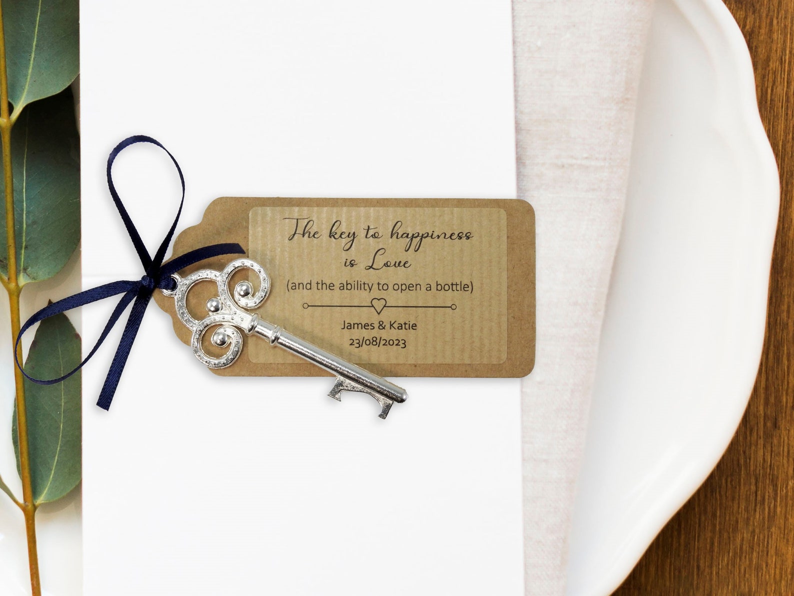 Silver Key Bottle Opener Wedding Favours With Personalised Tags and ...