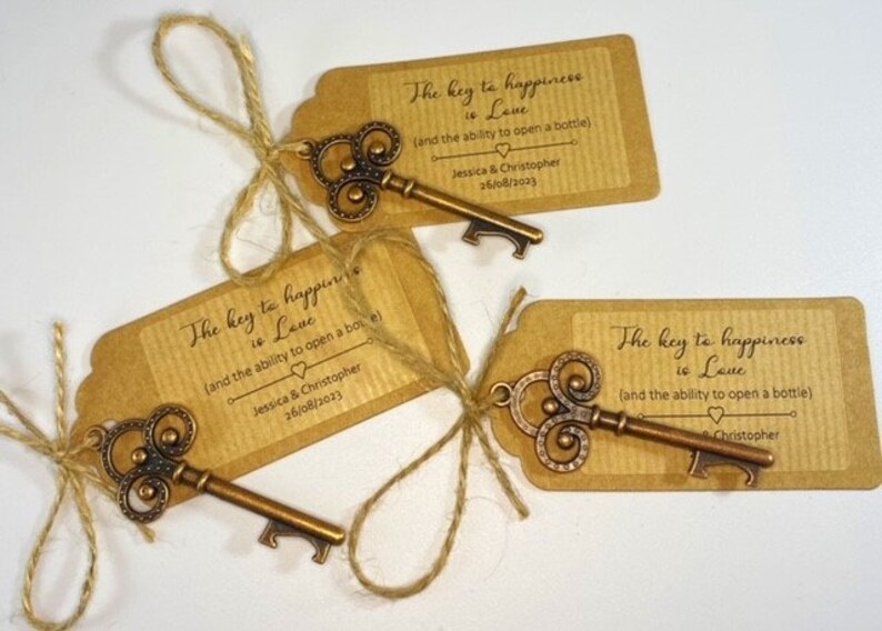 Key Bottle Opener Wedding Favour With Personalised Label - Vintage ...
