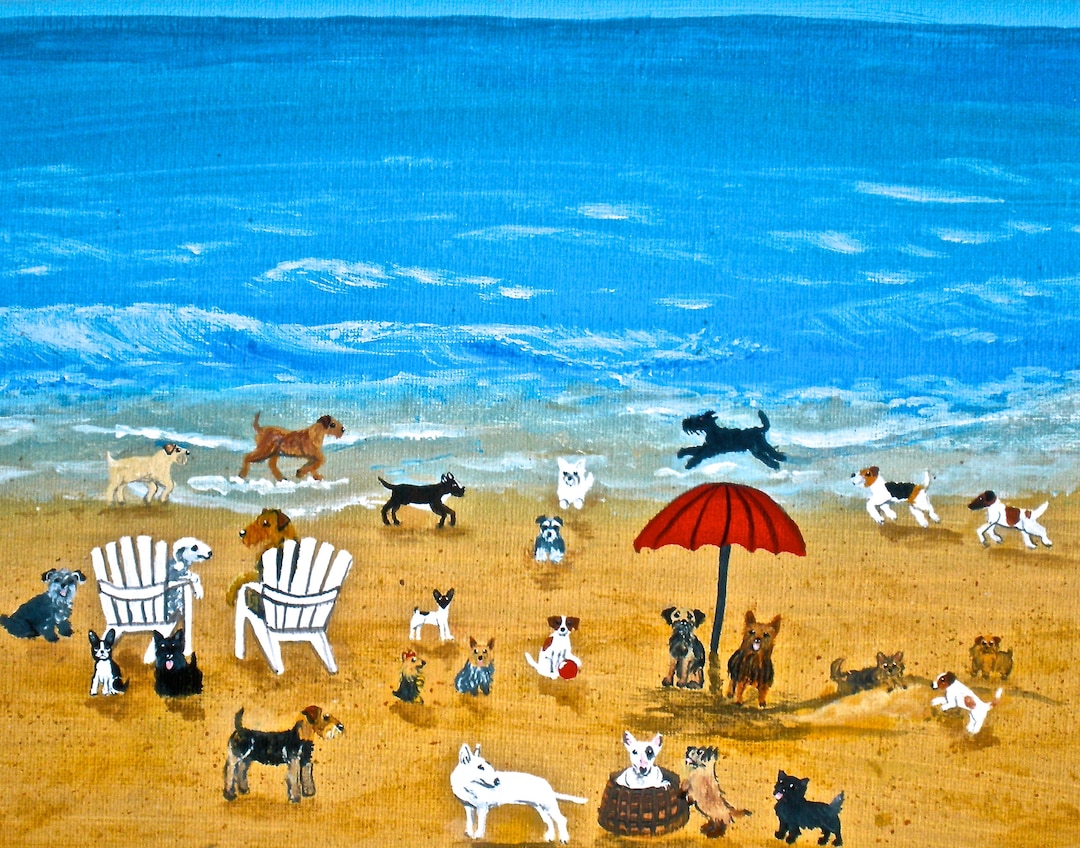 Terrier Art, Terrier Beach Print, Terrier Print, Fun Terriers, Terrier ...